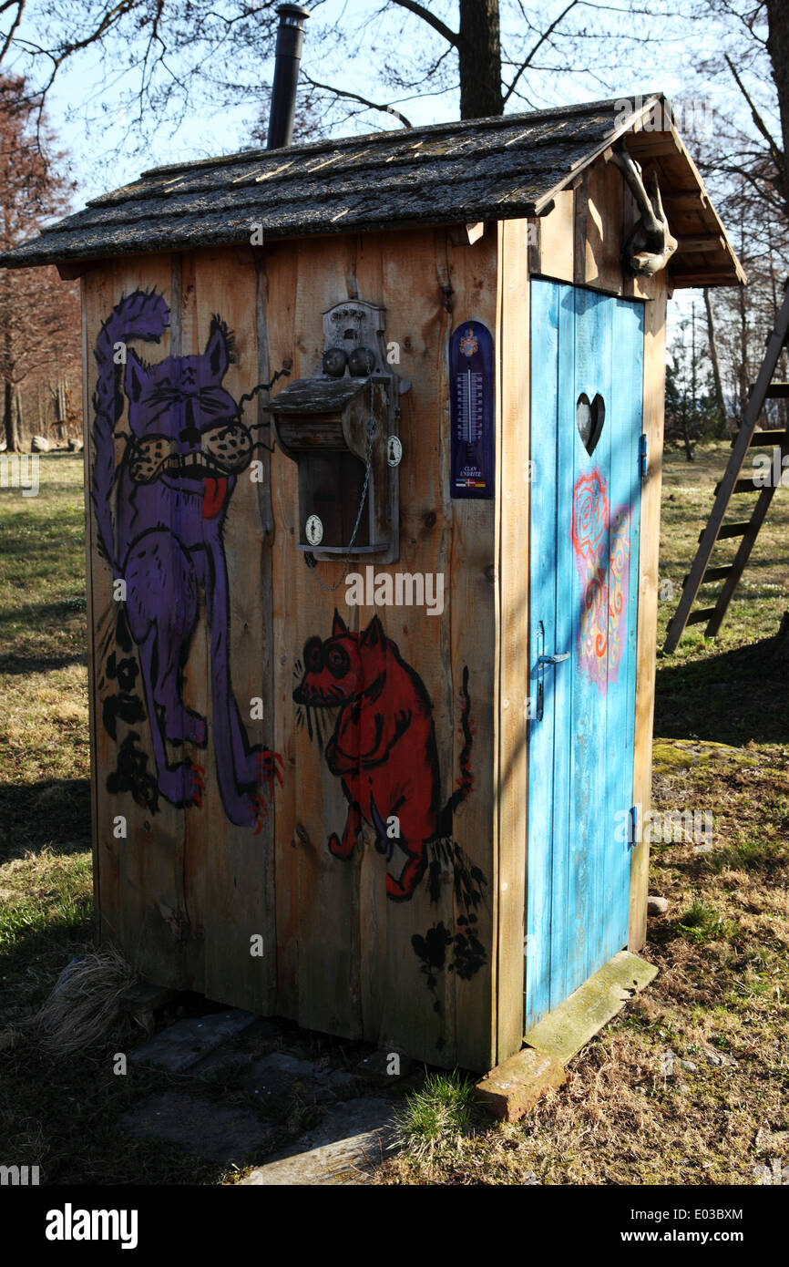 A decorated outhouse on the Juminda peninsula of Estonia Stock Photo ...