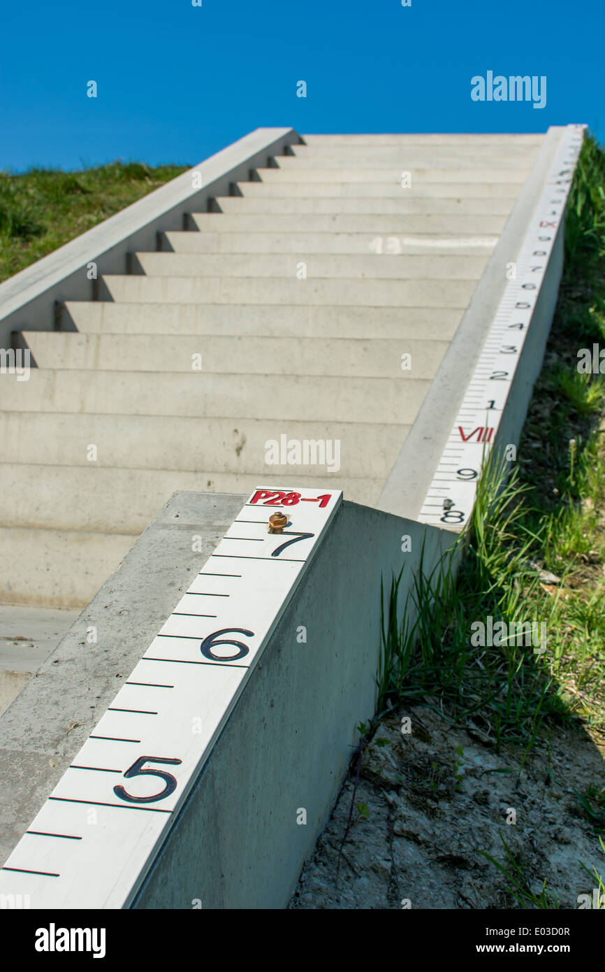 Outdoor Stairs On Flood Dam With Water Level Scale Stock Photo - Alamy
