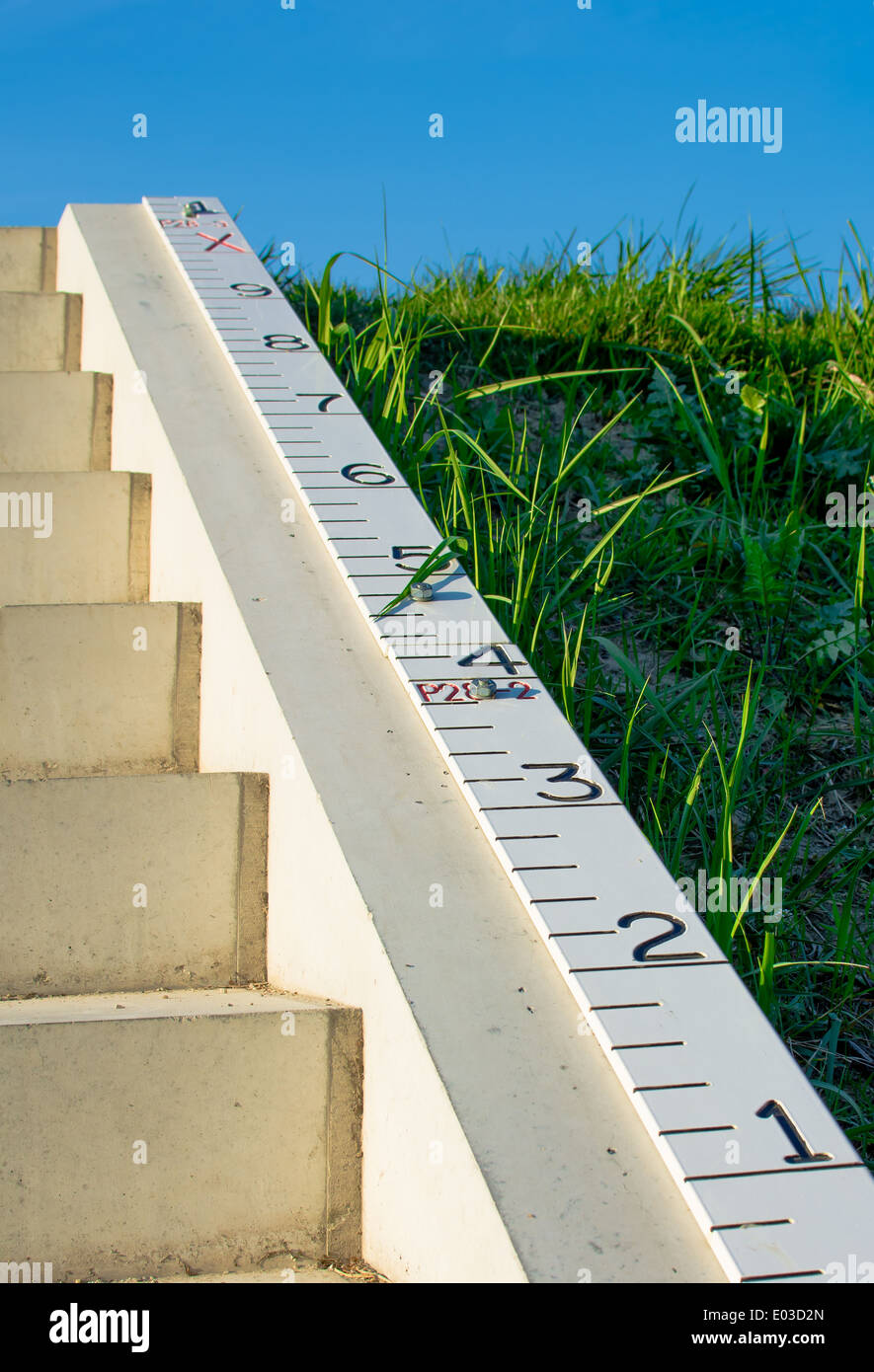 Outdoor Stairs On Flood Dam With Water Level Scale Stock Photo - Alamy