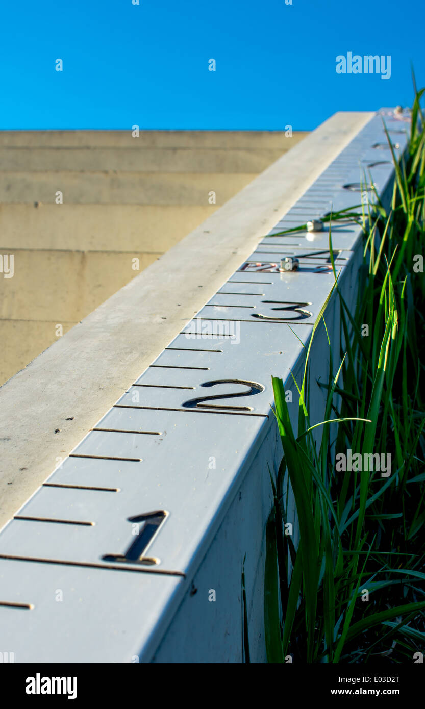 Outdoor Stairs On Flood Dam With Water Level Scale Stock Photo - Alamy