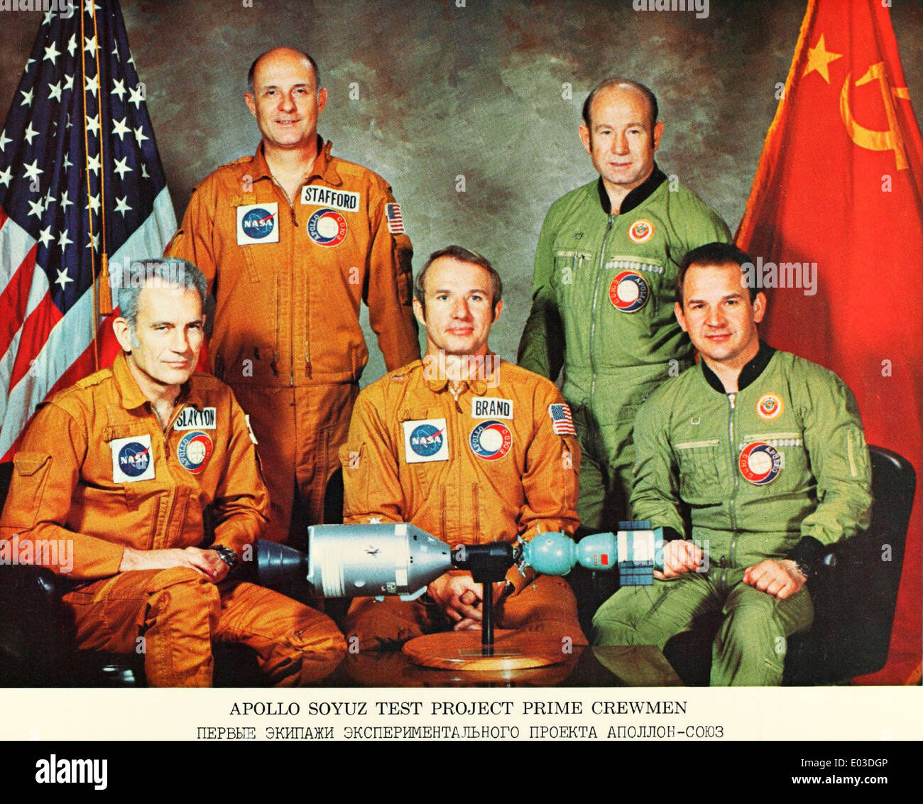 This glossy photo documents the Apollo-Soyuz Test Project, a historic ...