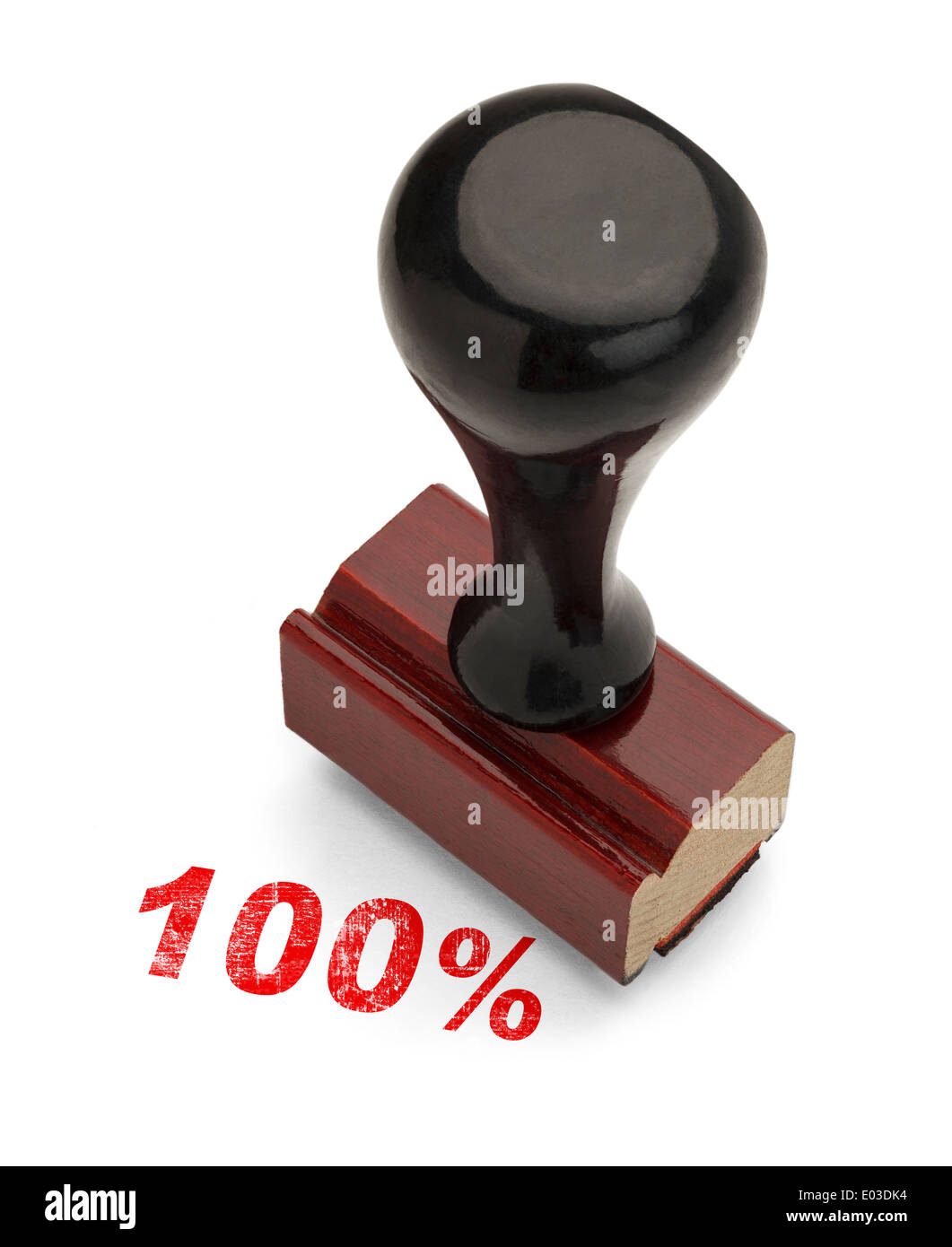 Red 100% Stamp with Wood Handle Stamper Isolated on White Background ...