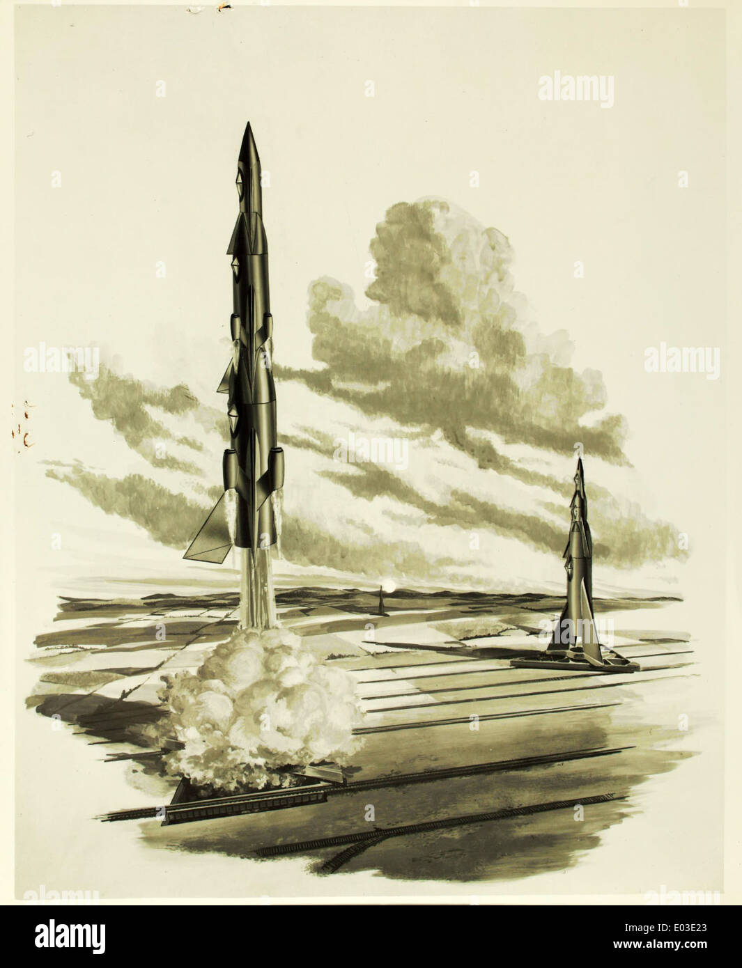 This image showcases a Goodyear Aircraft Company 3-stage rocket, an ...