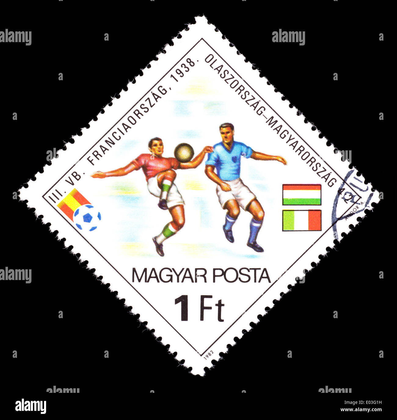 Postage stamp from Hungary depicting soccer players Stock Photo - Alamy