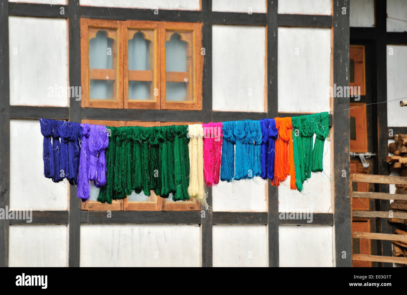 Dyed yak wool, village of Sakteng on Merak and Sakteng trek, Eastern ...