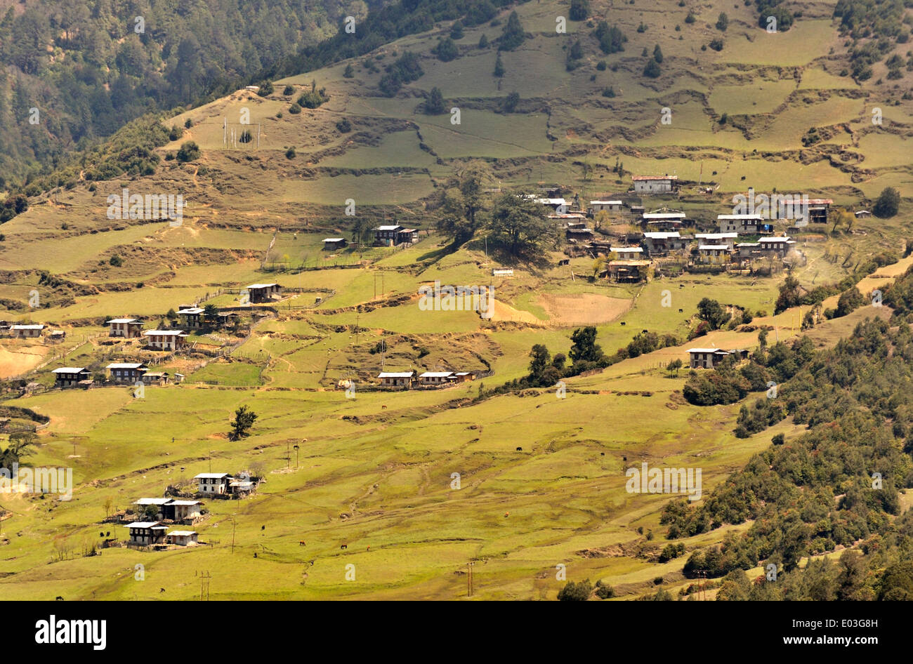 Aerial view of the village of Sakteng on Merak and Sakteng trek ...