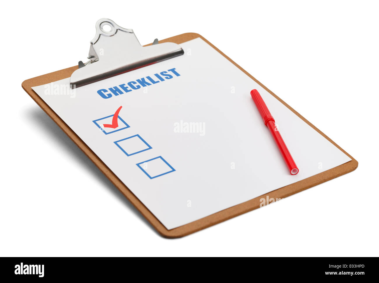 Classic Clipboard with Checklist and Red Pen Isolated on White ...