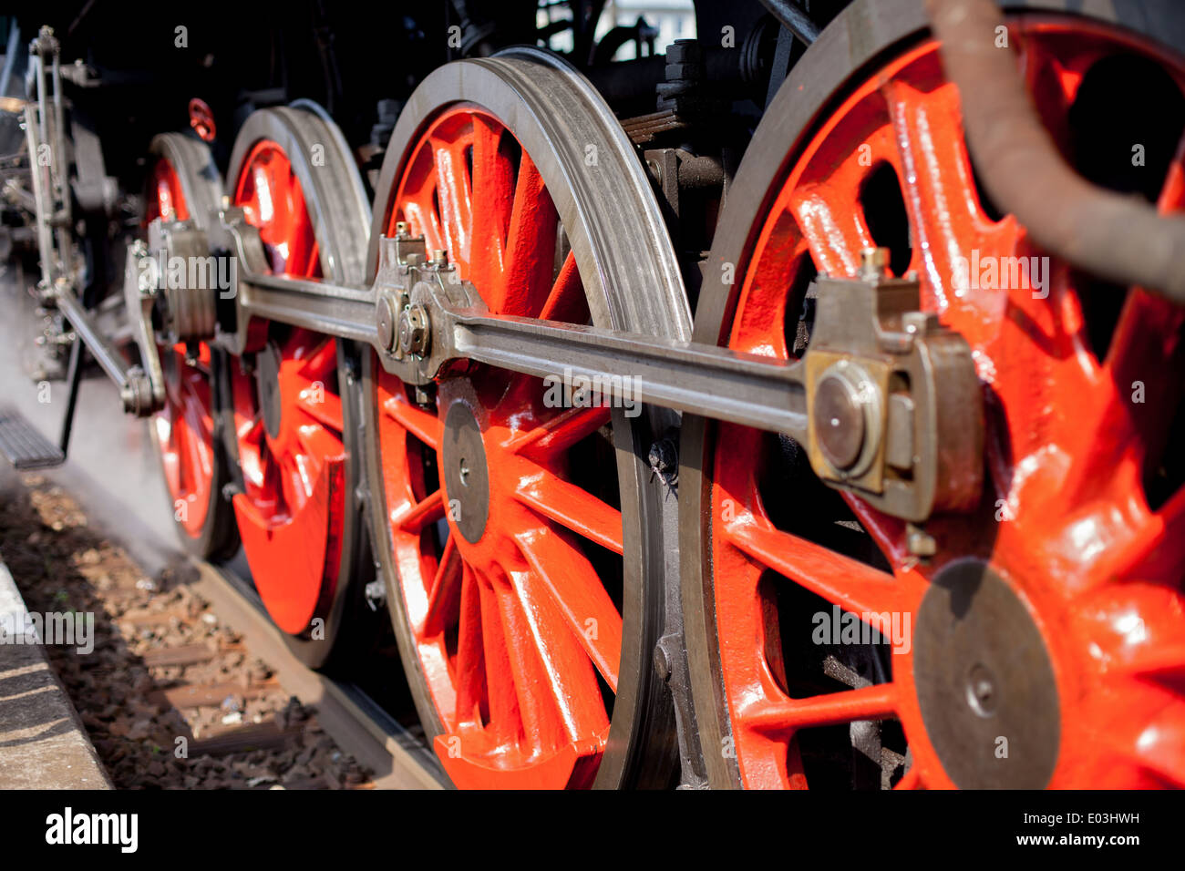 Red wheels of steam locomotive Stock Photo - Alamy