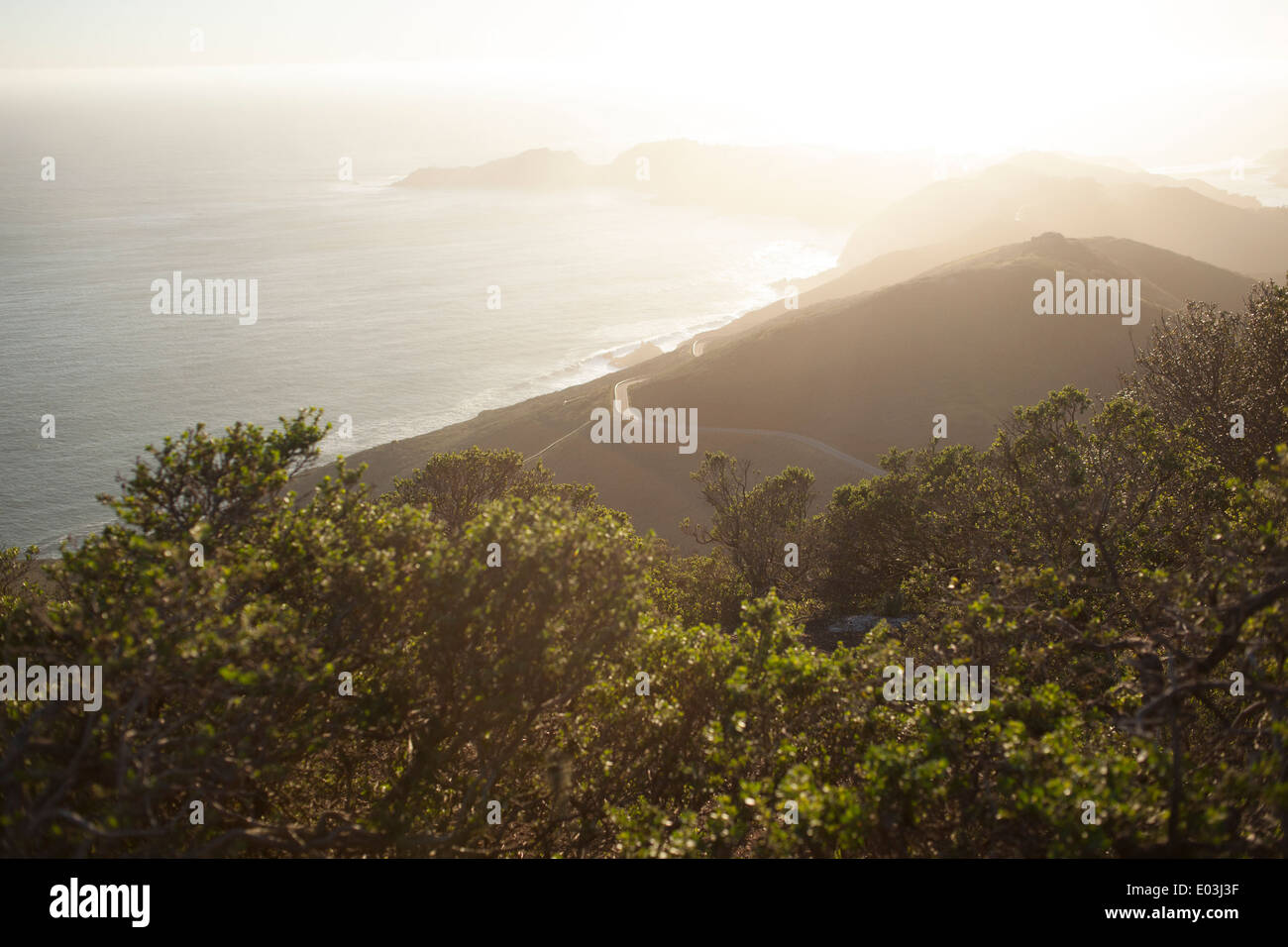 View over Pacific Ocean from the Marin Headlands as the sunsets on the ...