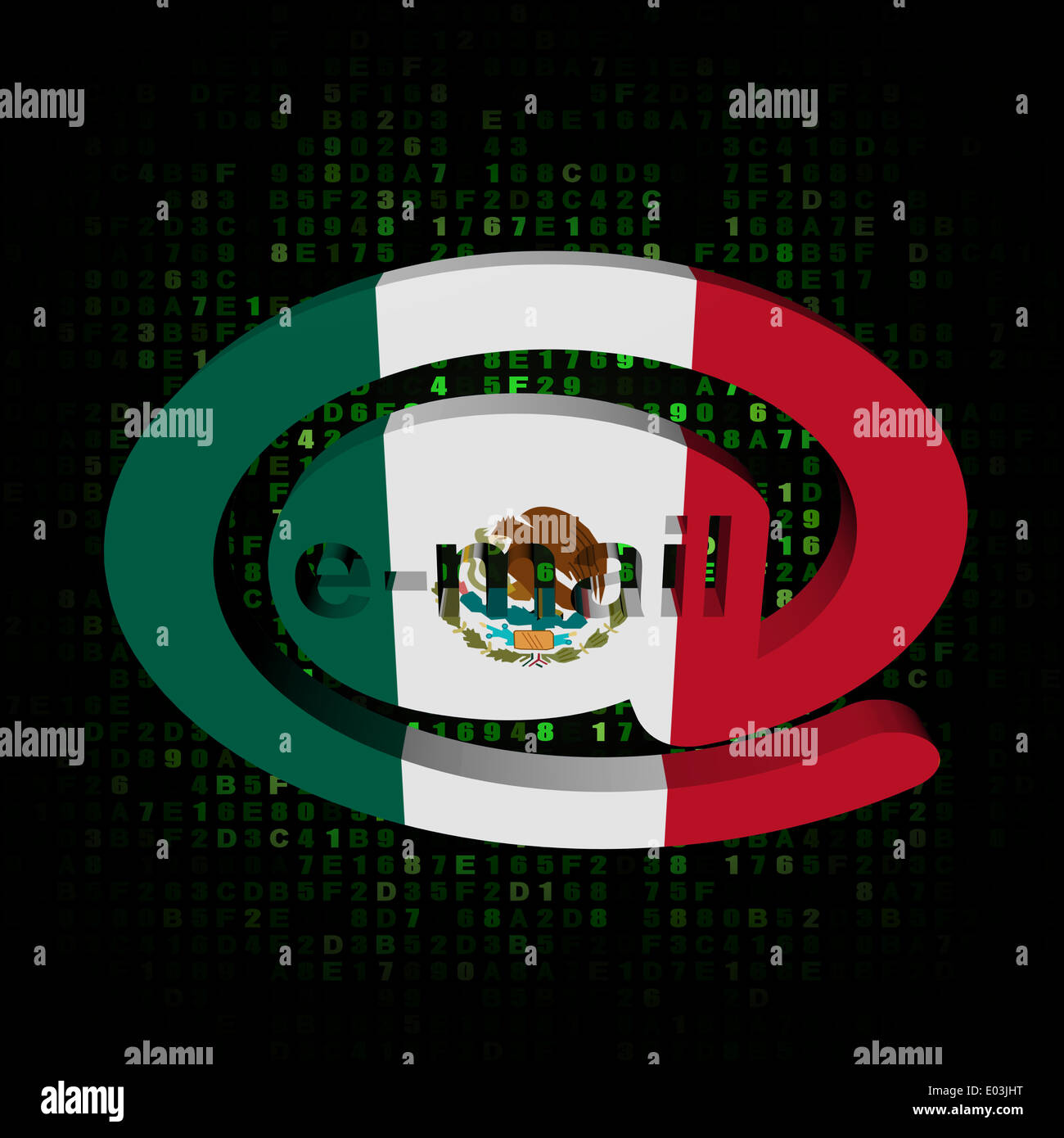 e-mail address AT symbol with Mexico flag on hex illustration Stock ...
