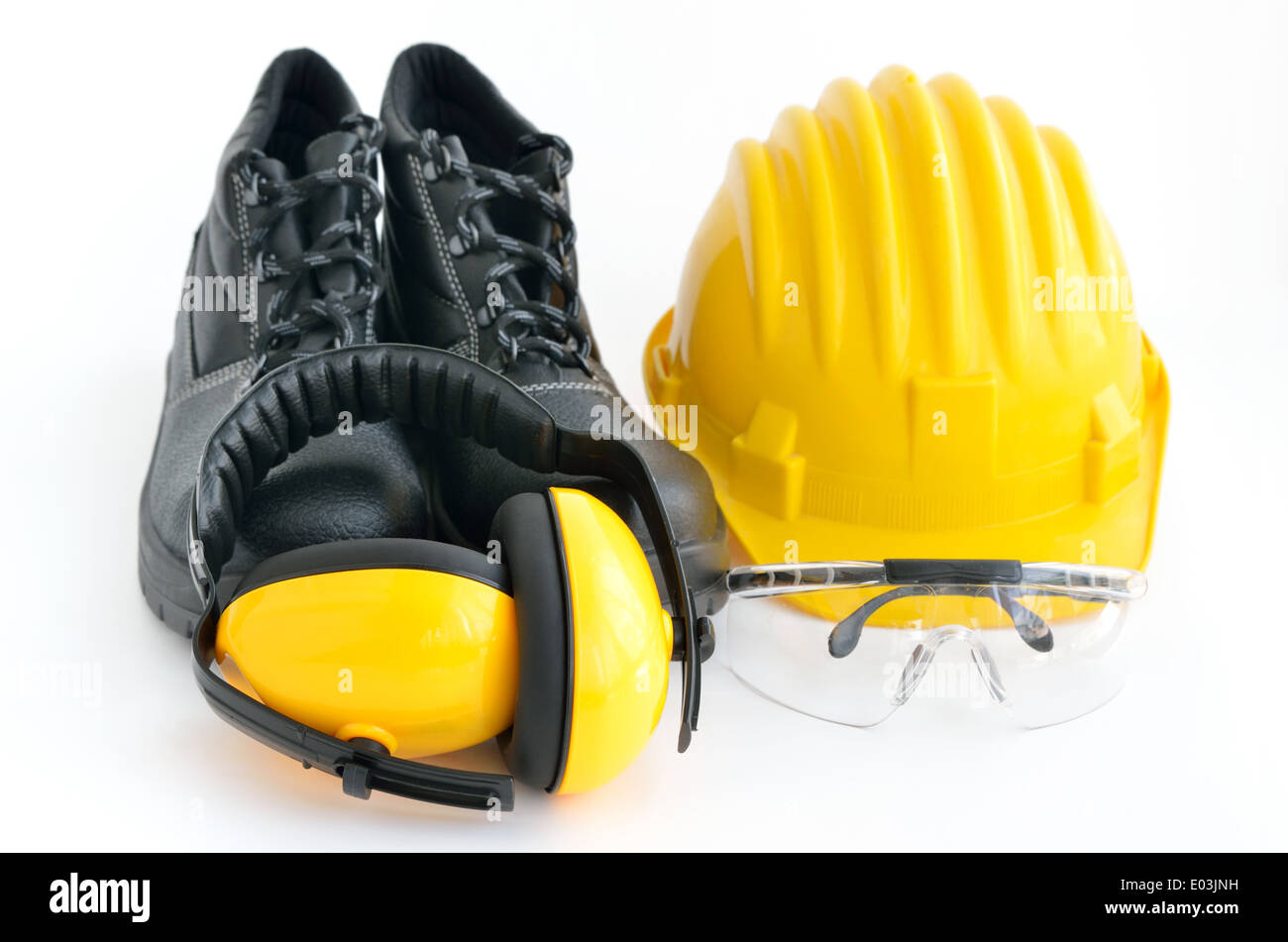 Standard construction safety equipment, it is isolated on white Stock ...