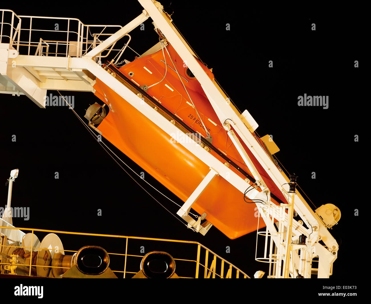 orange life boat for emergency evacuation Stock Photo - Alamy