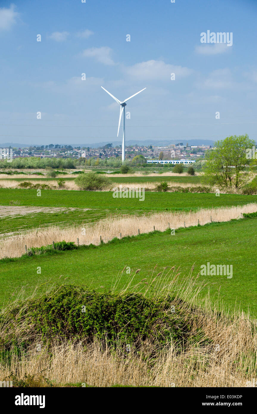 Gwent Levels and wind turbine, between Cardiff and Newport, Gwent ...