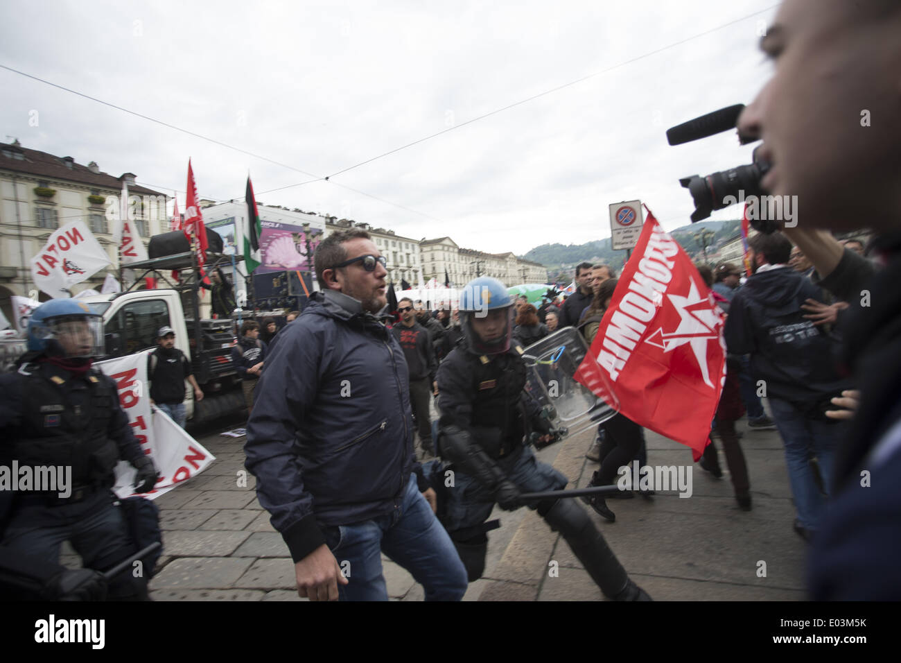 Turin, Italy. 1st May, 2014. Protest of the extreme left against the ...