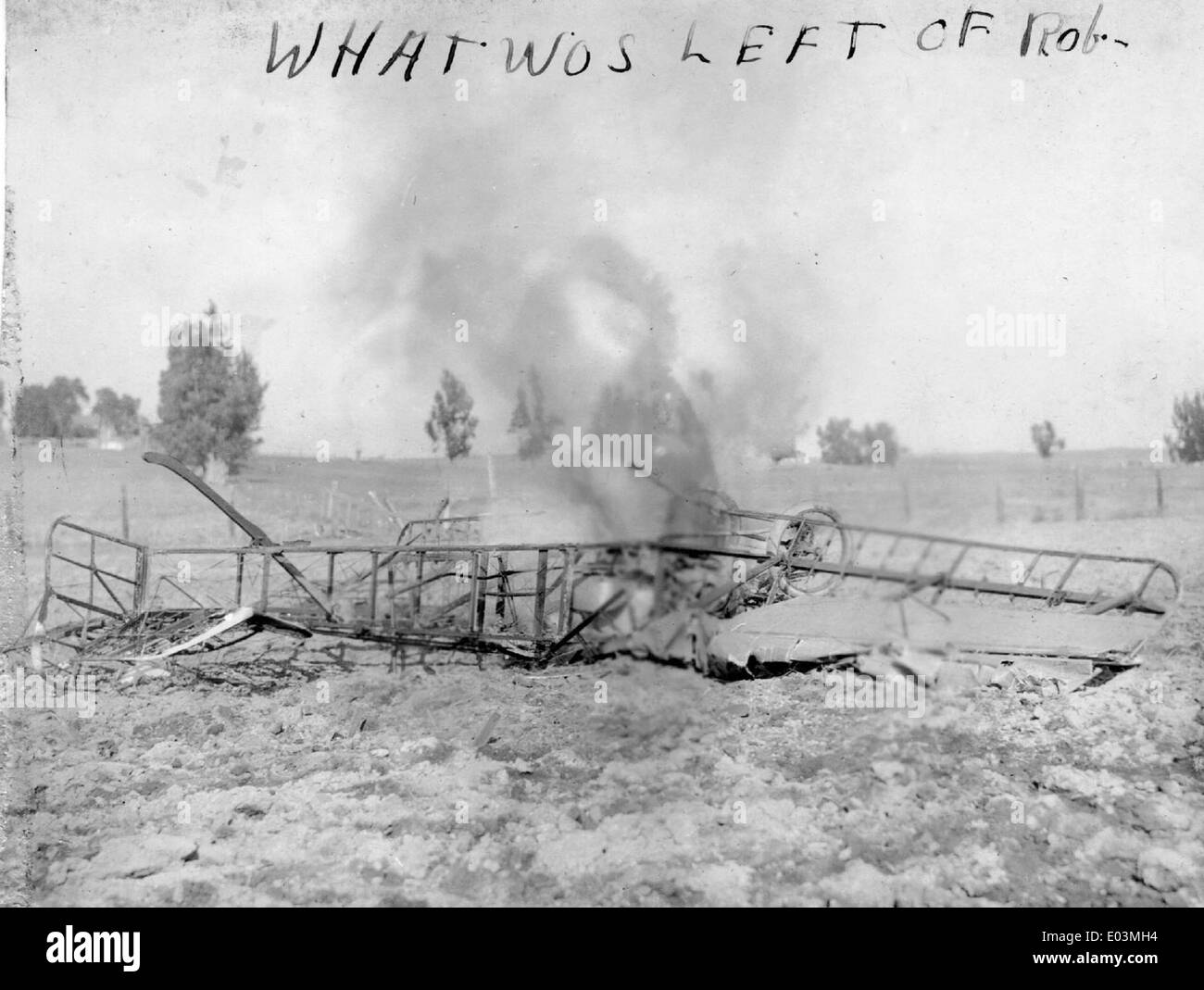 This photo shows the remains of a wrecked and burned Curtiss JN ...