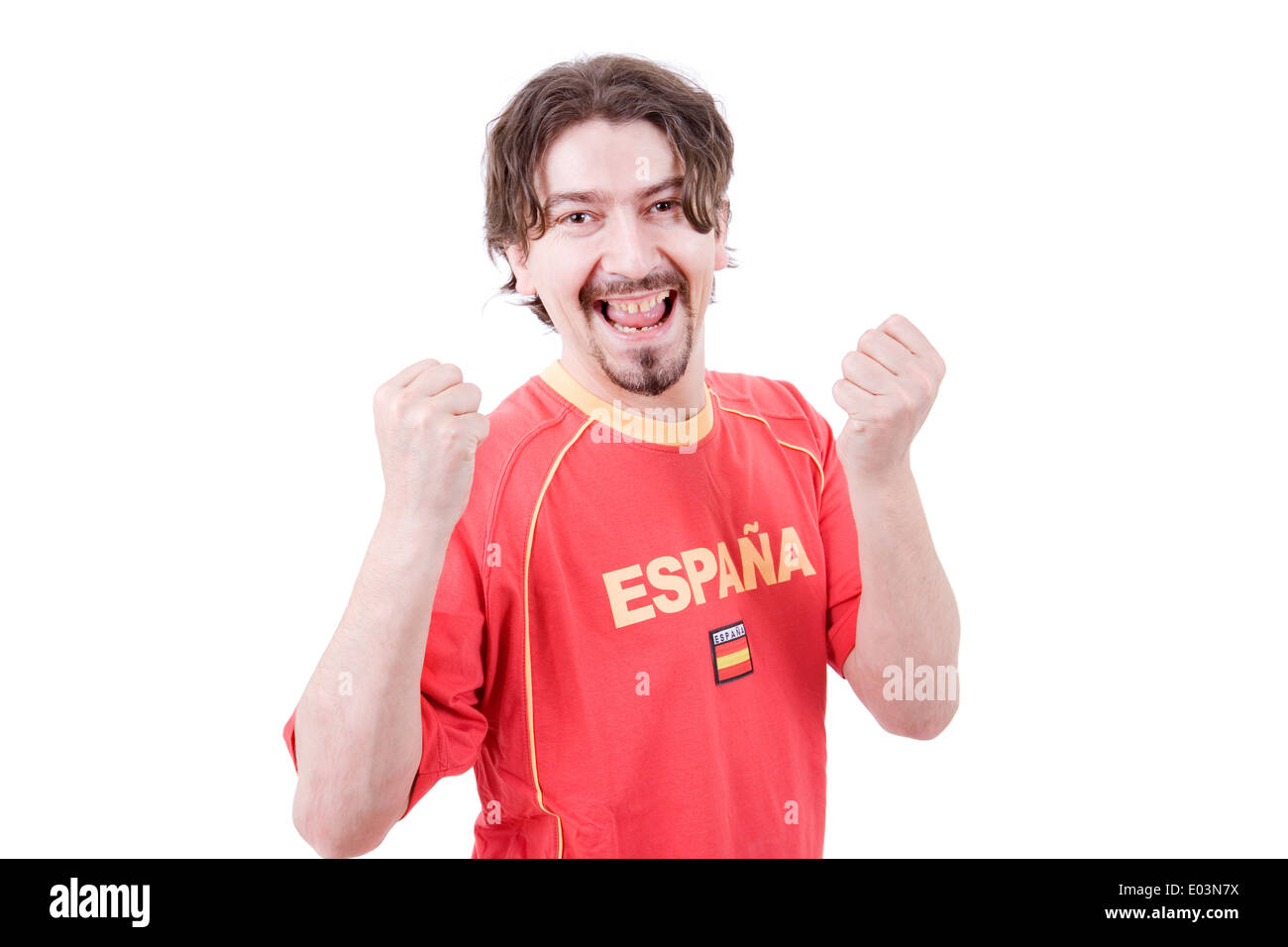 happy spanish man supporter, isolated on white Stock Photo - Alamy