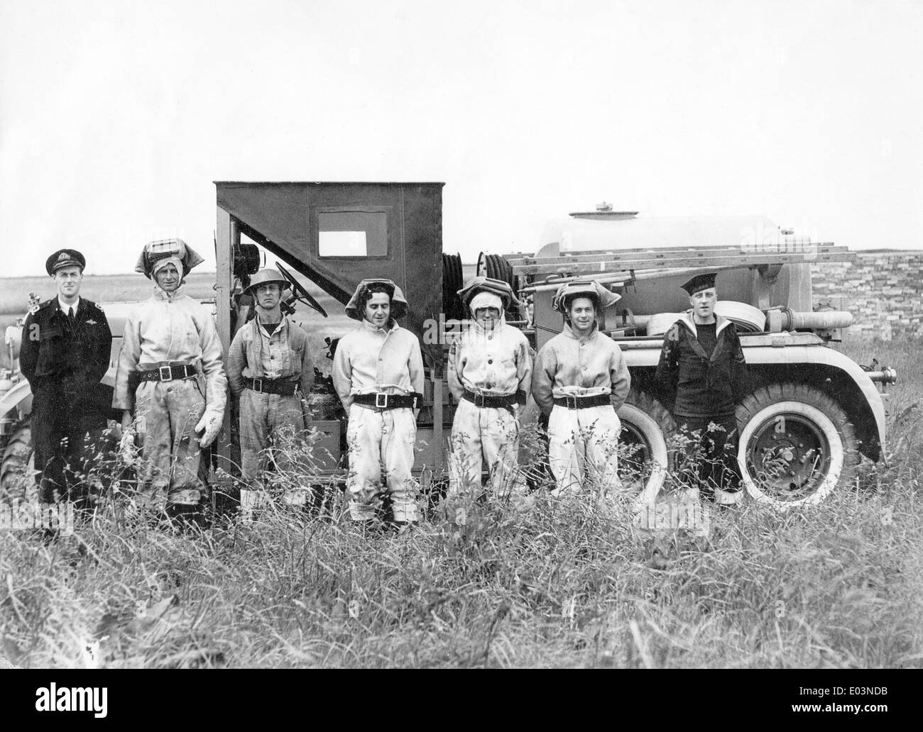 Royal Navy firefighters with a crash tender during WW11 Stock Photo - Alamy