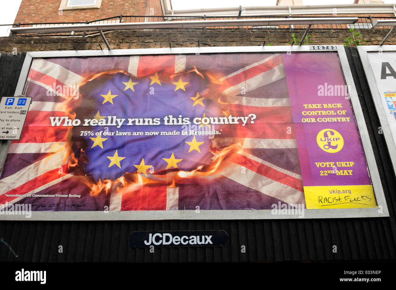 Nottingham,UK.1st May 2014.UKIP campaign poster defaced with racist ...