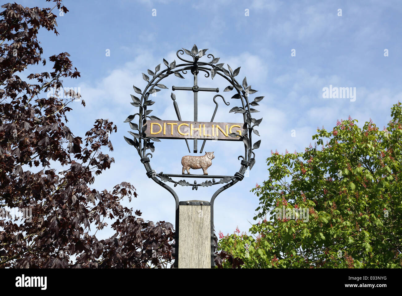 sign the large sussex village of ditchling on the edge of the south ...