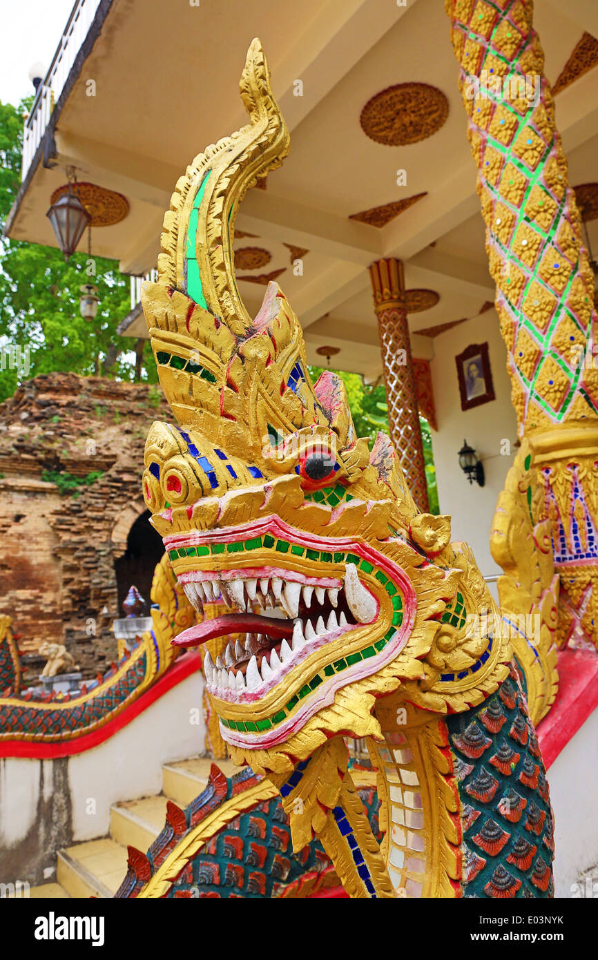 Naga statue at Wat Lam Chang Temple in Chiang Mai, Thailand Stock Photo ...