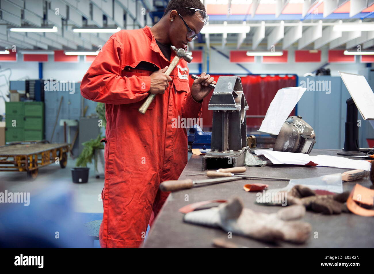 Rotterdam, Netherlands. 23rd Apr, 2014. A student metal worker. Goal of ...