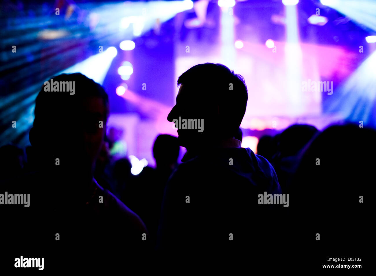 Beautiful dreamy colourful image of a nightclub interior with people ...