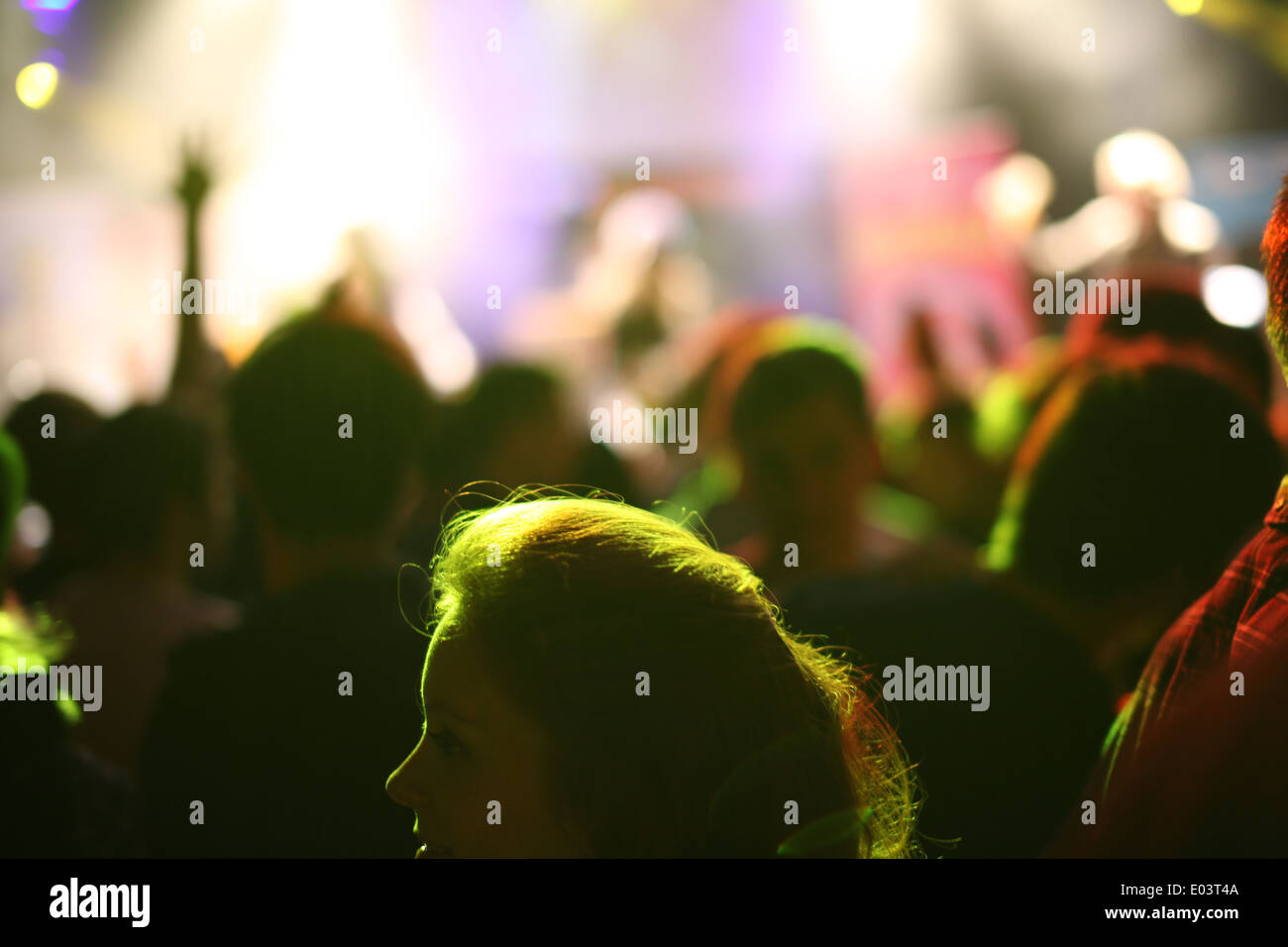 Beautiful dreamy colourful image of a nightclub interior with people ...