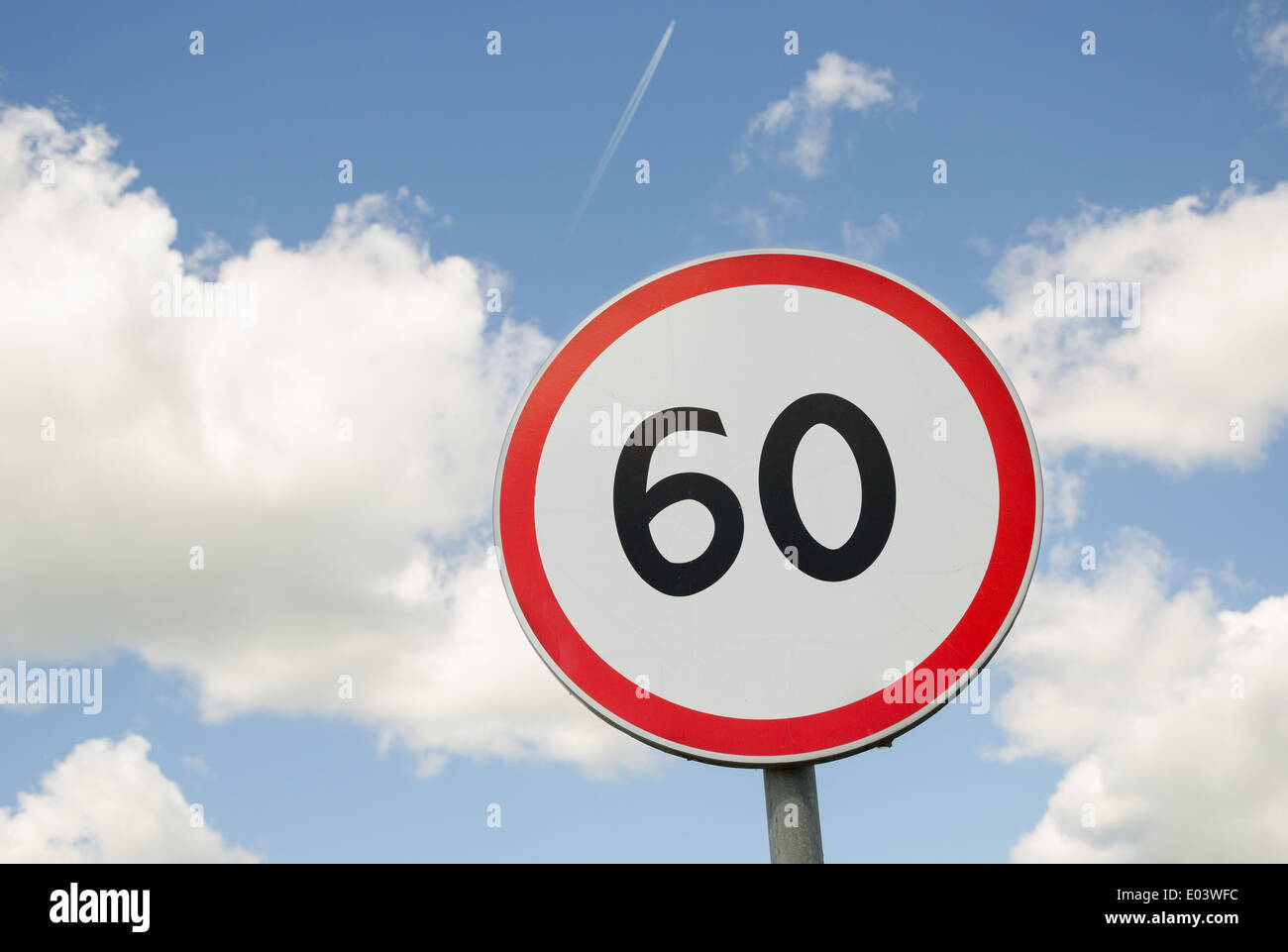 road traffic round sign limiting speed on blue sky background Stock ...