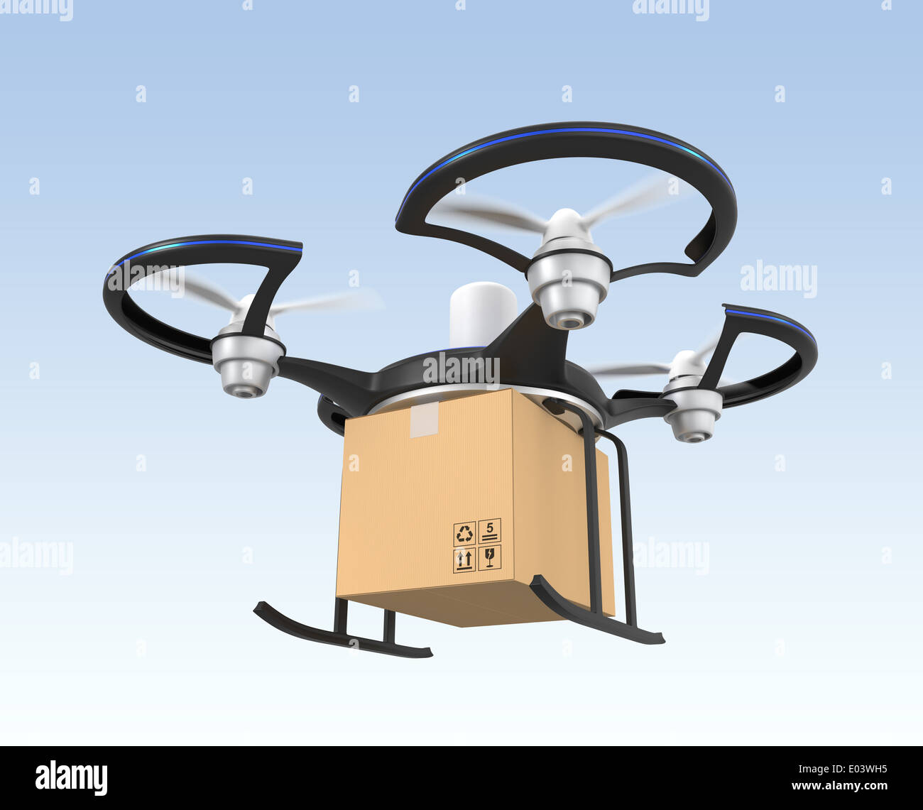 Drone carrying carton parcel flying in the sky. for fast delivery ...