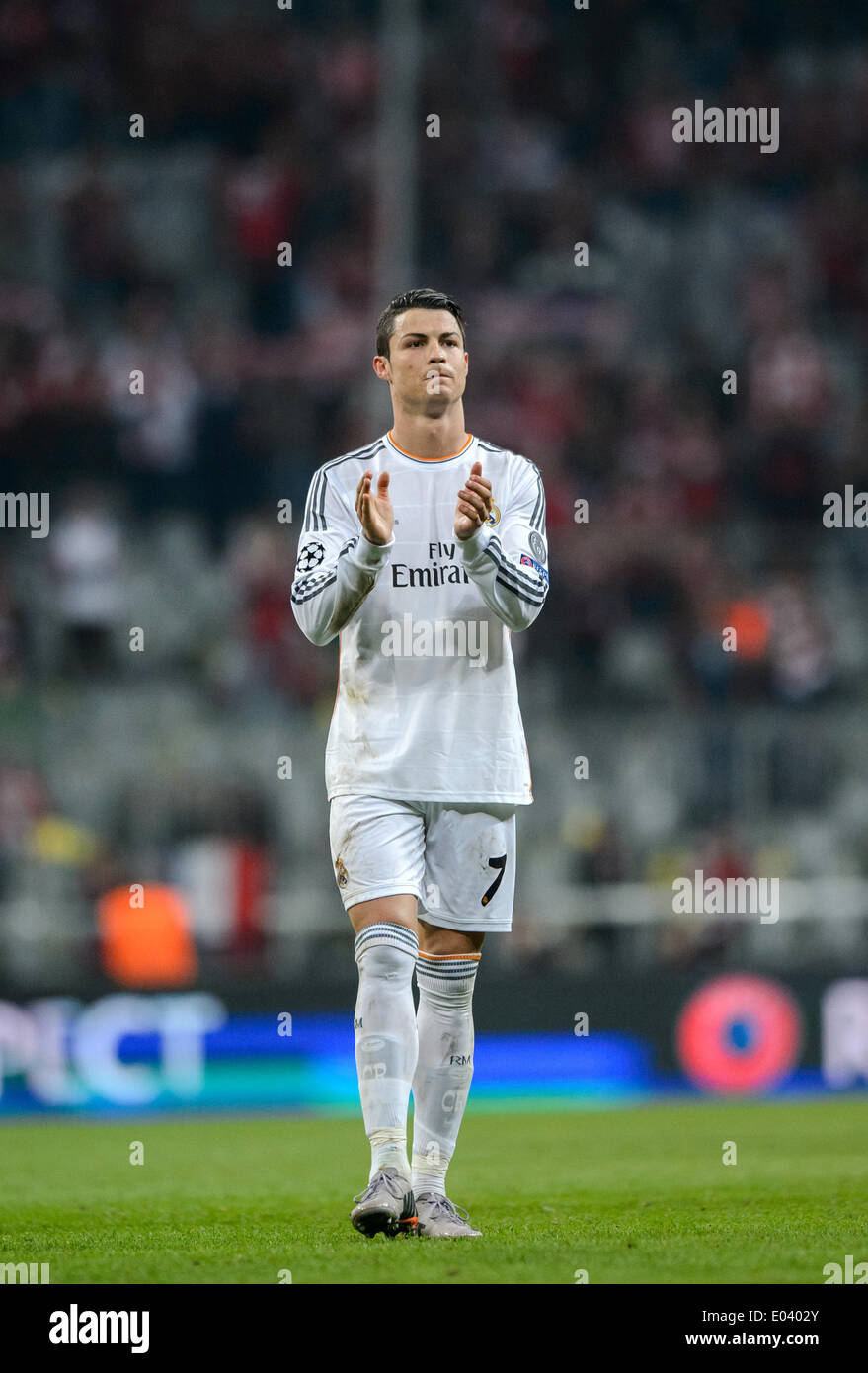 Munich, Germany. 29th Apr, 2014. Madrid's Cristiano Ronaldo cheers ...