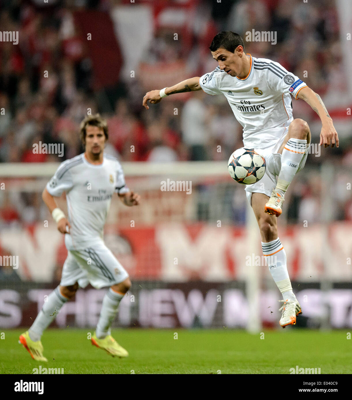 Munich, Germany. 29th Apr, 2014. Madrid's Angel Di Maria plays the ball ...