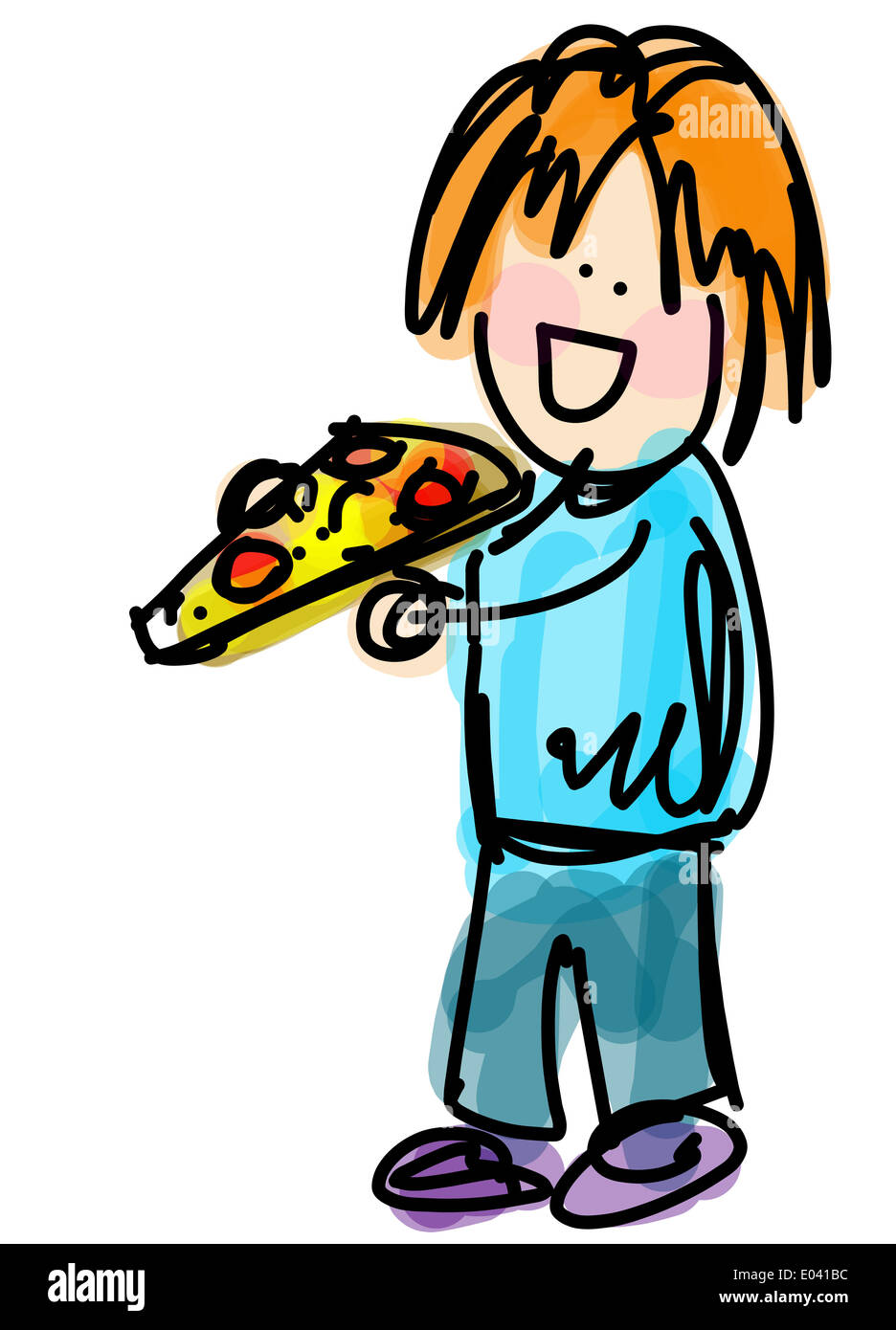 Illustration of a person eating pizza Stock Photo - Alamy