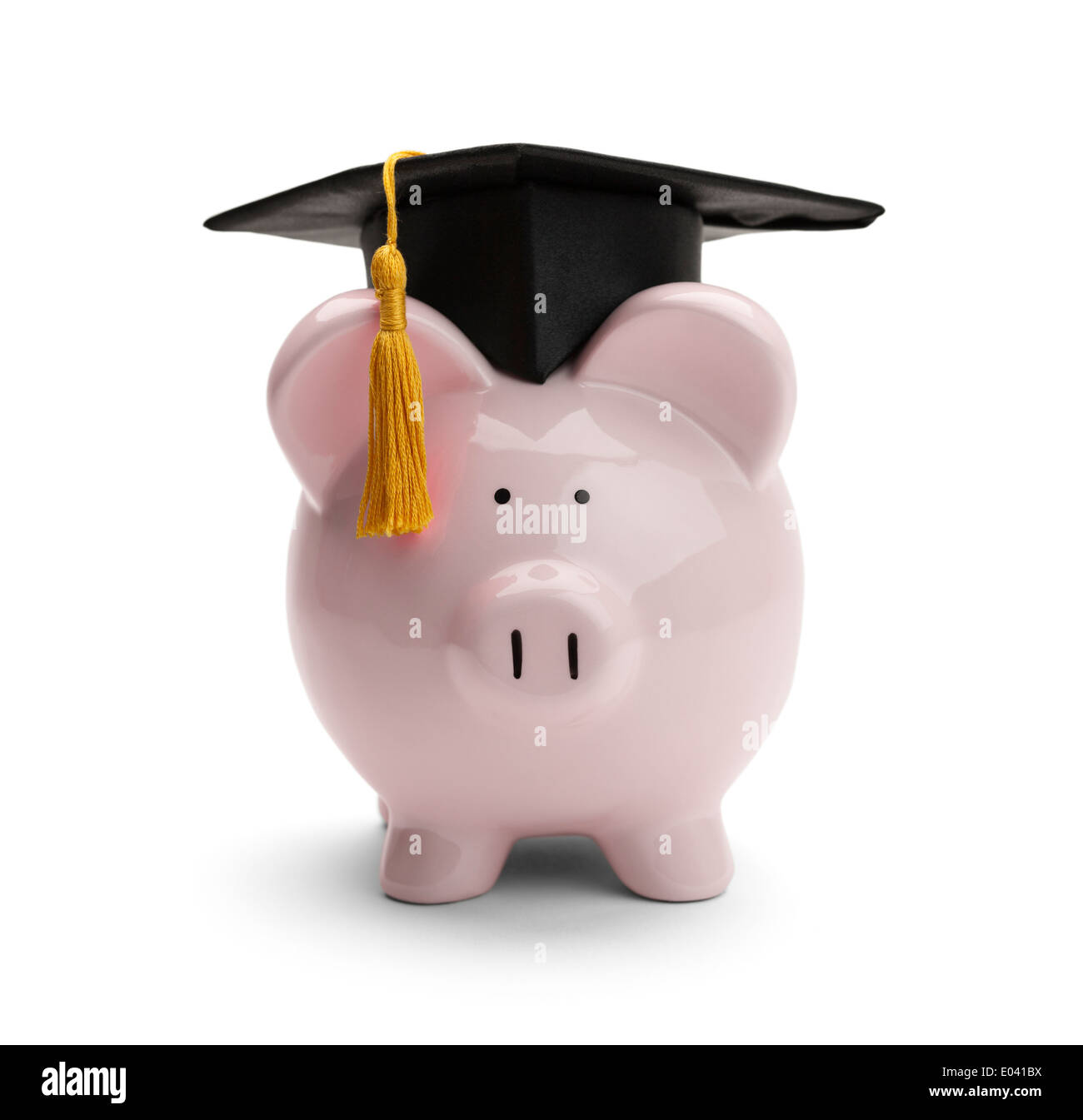 Piggy Bank with Black Graduation Hat Isolated on White Background Stock ...