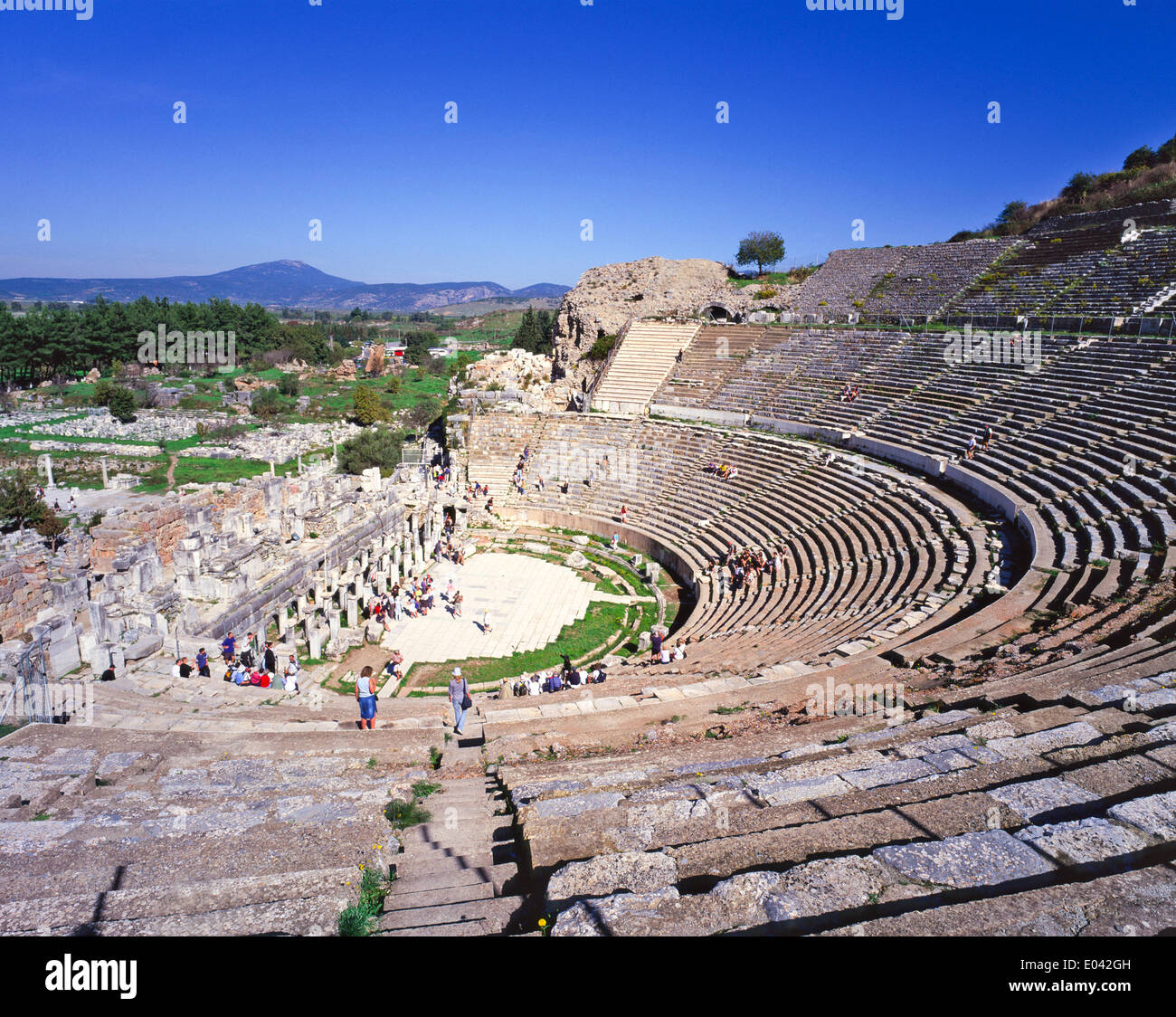 the Great Theatre and Harbour street ancient Ephesus Turkey Stock Photo ...