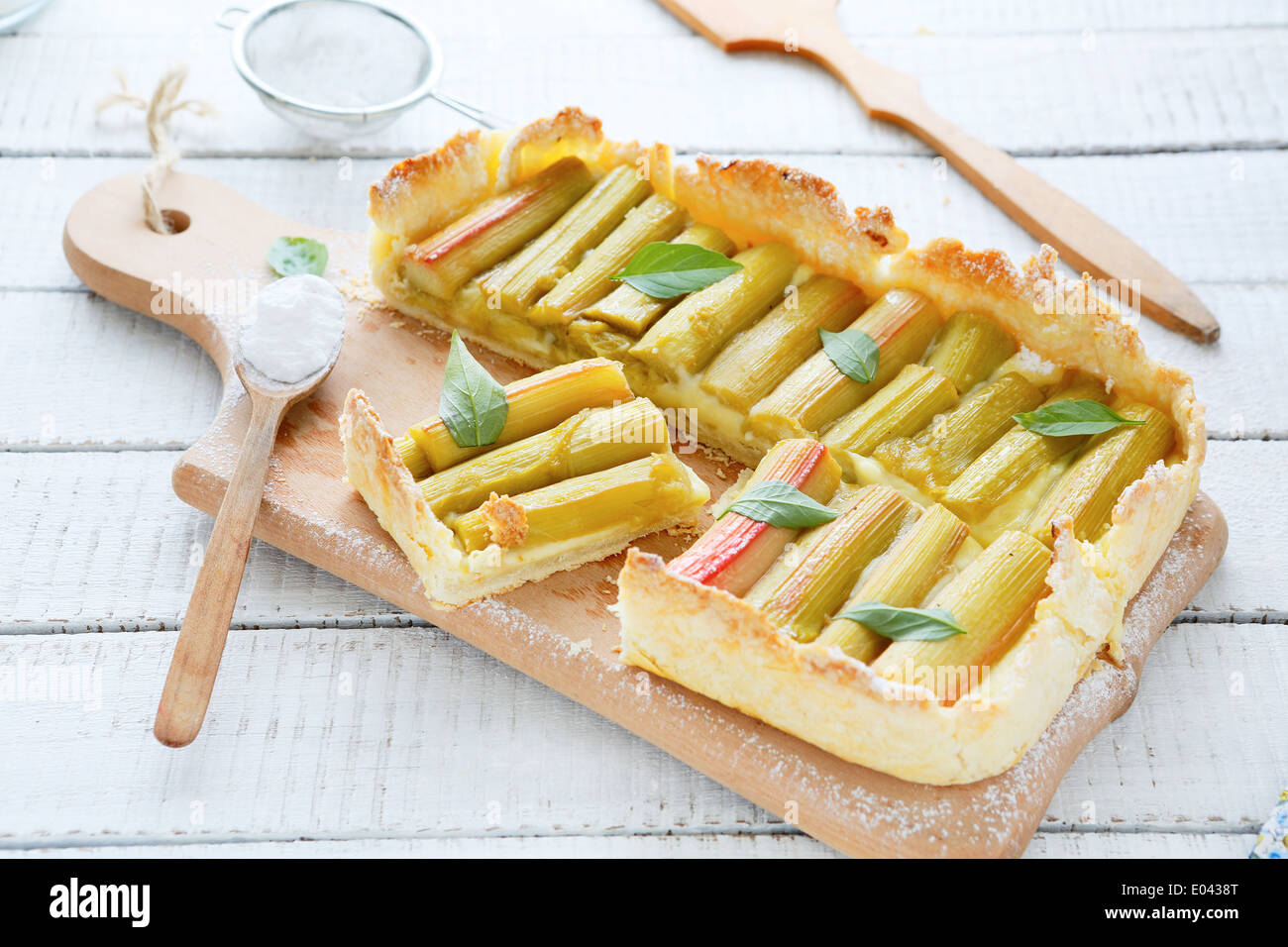 square tart with rhubarb, summer food Stock Photo - Alamy