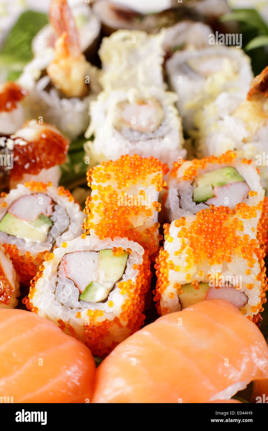 cold and fresh japanese sushi on white dish Stock Photo - Alamy
