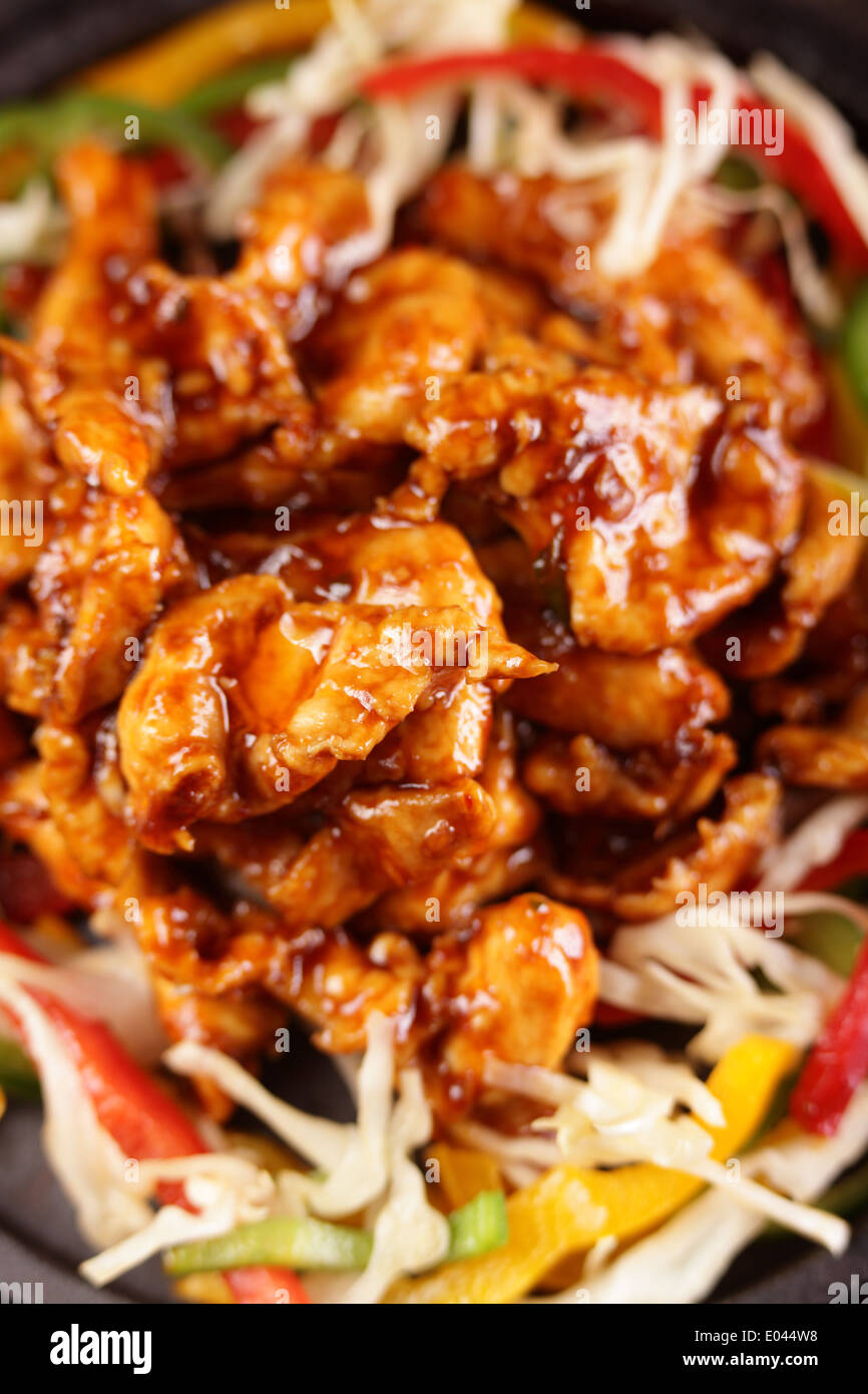 fresh tasty and colorful chinese food on wooden background Stock Photo ...