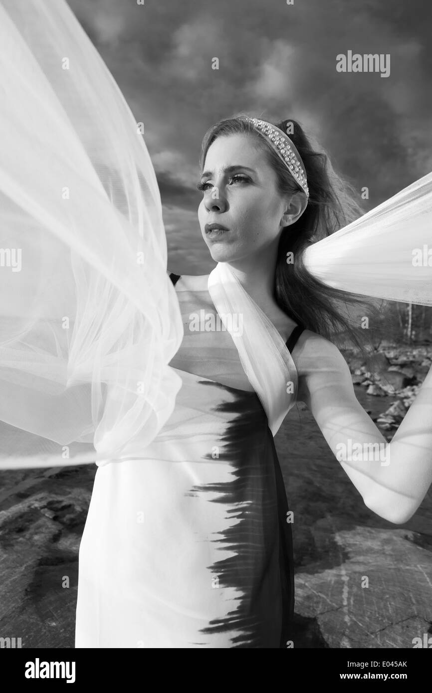 Young Lady with a white vail Stock Photo - Alamy