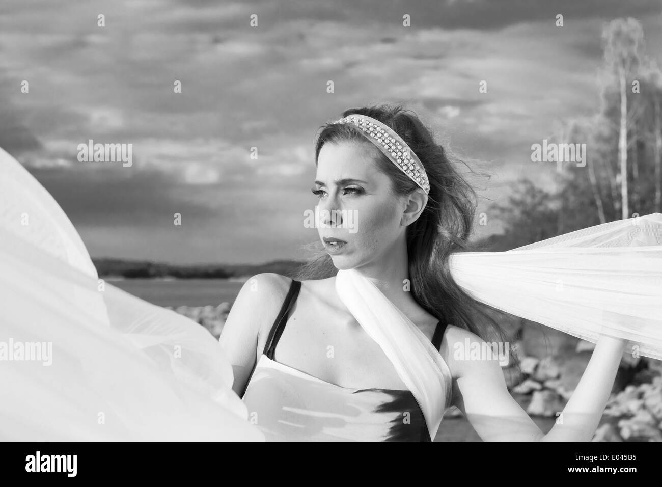 Young Lady with a white vail Stock Photo - Alamy