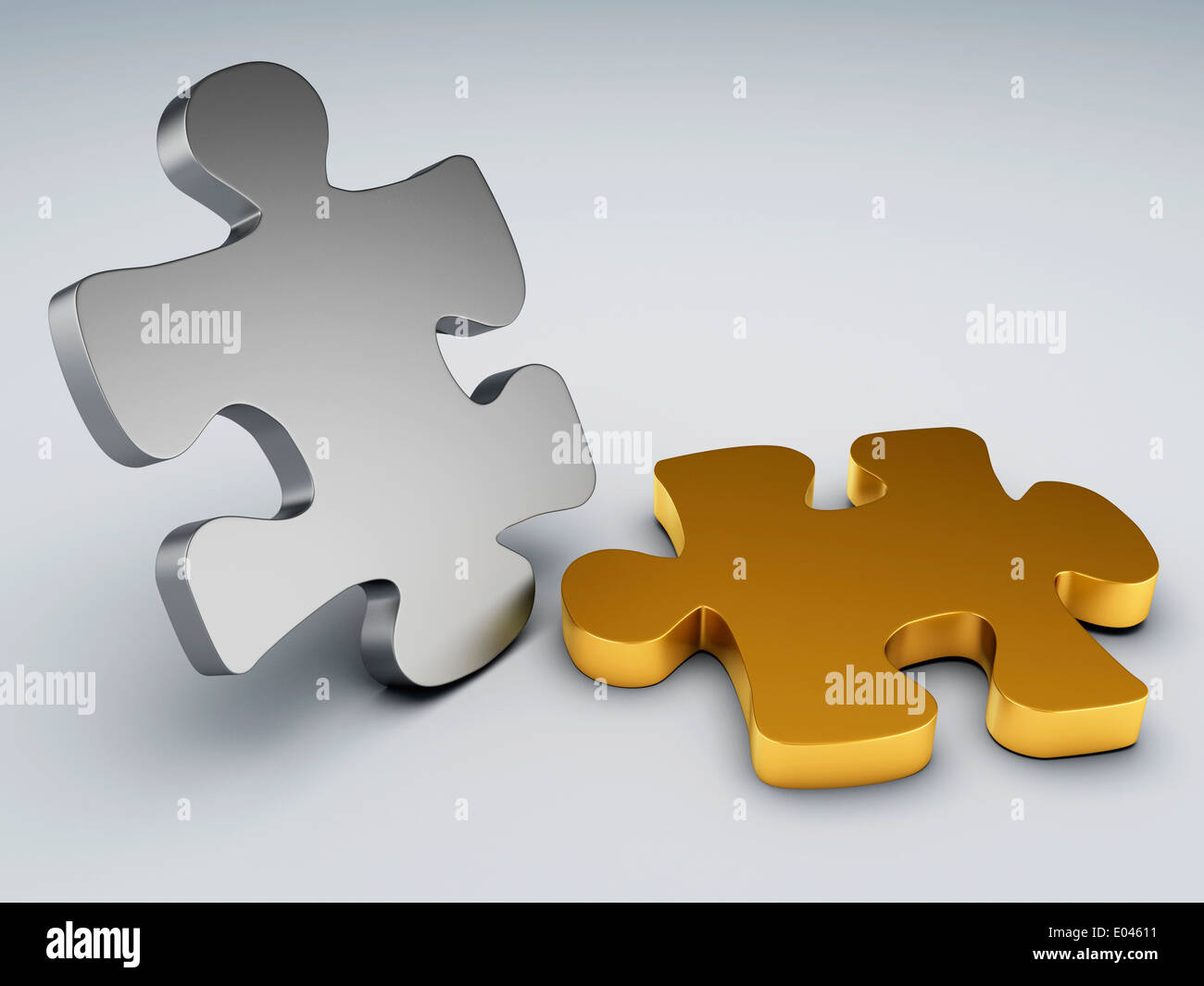 Metal and gold puzzle pieces. 3d illustration Stock Photo - Alamy