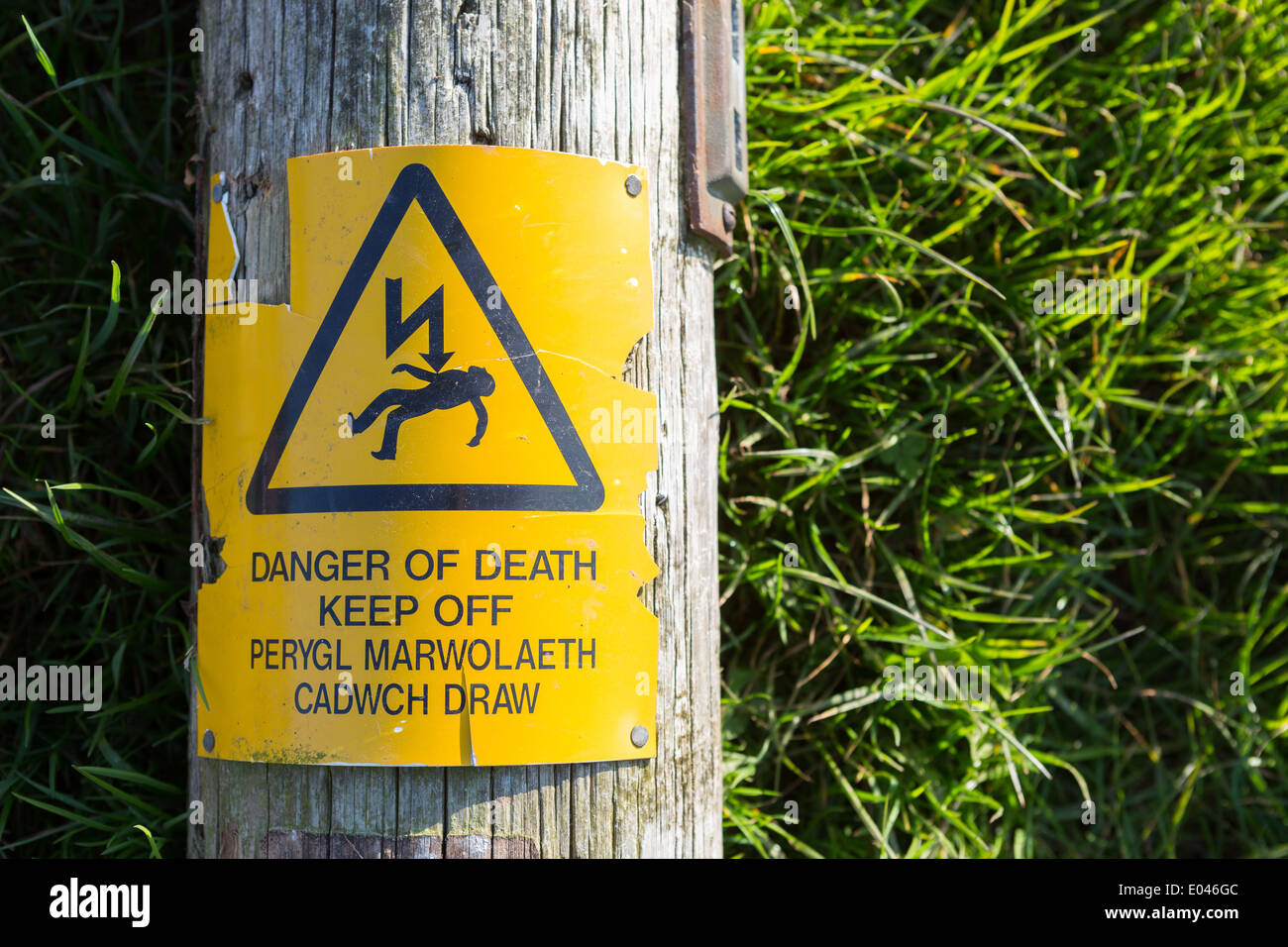 Warning sign on electricity pylon hi-res stock photography and images ...