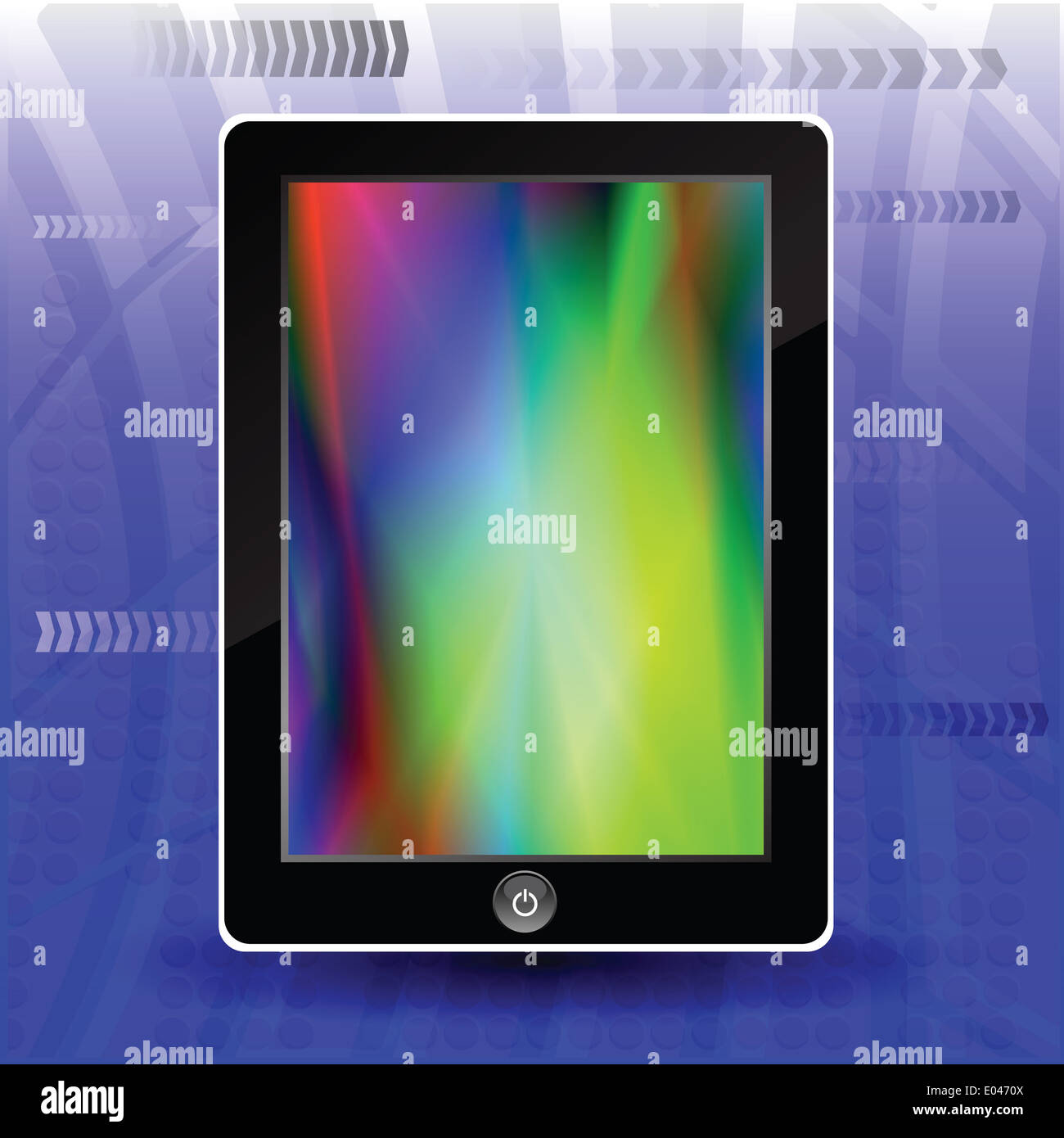 colorful illustration with tablet computer on a blue background for ...