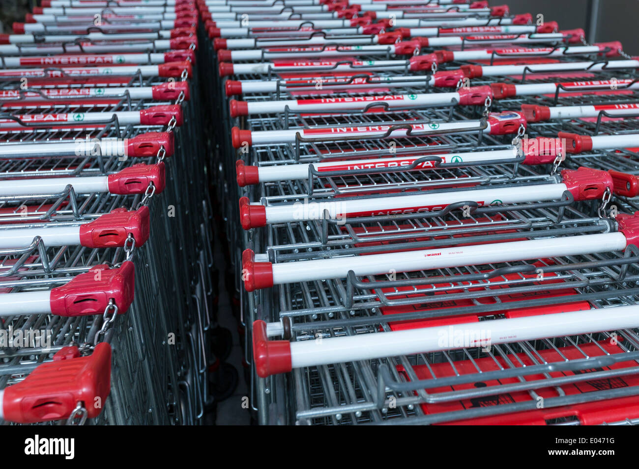 Shopping carts of Interspar supermarket in rows Stock Photo - Alamy
