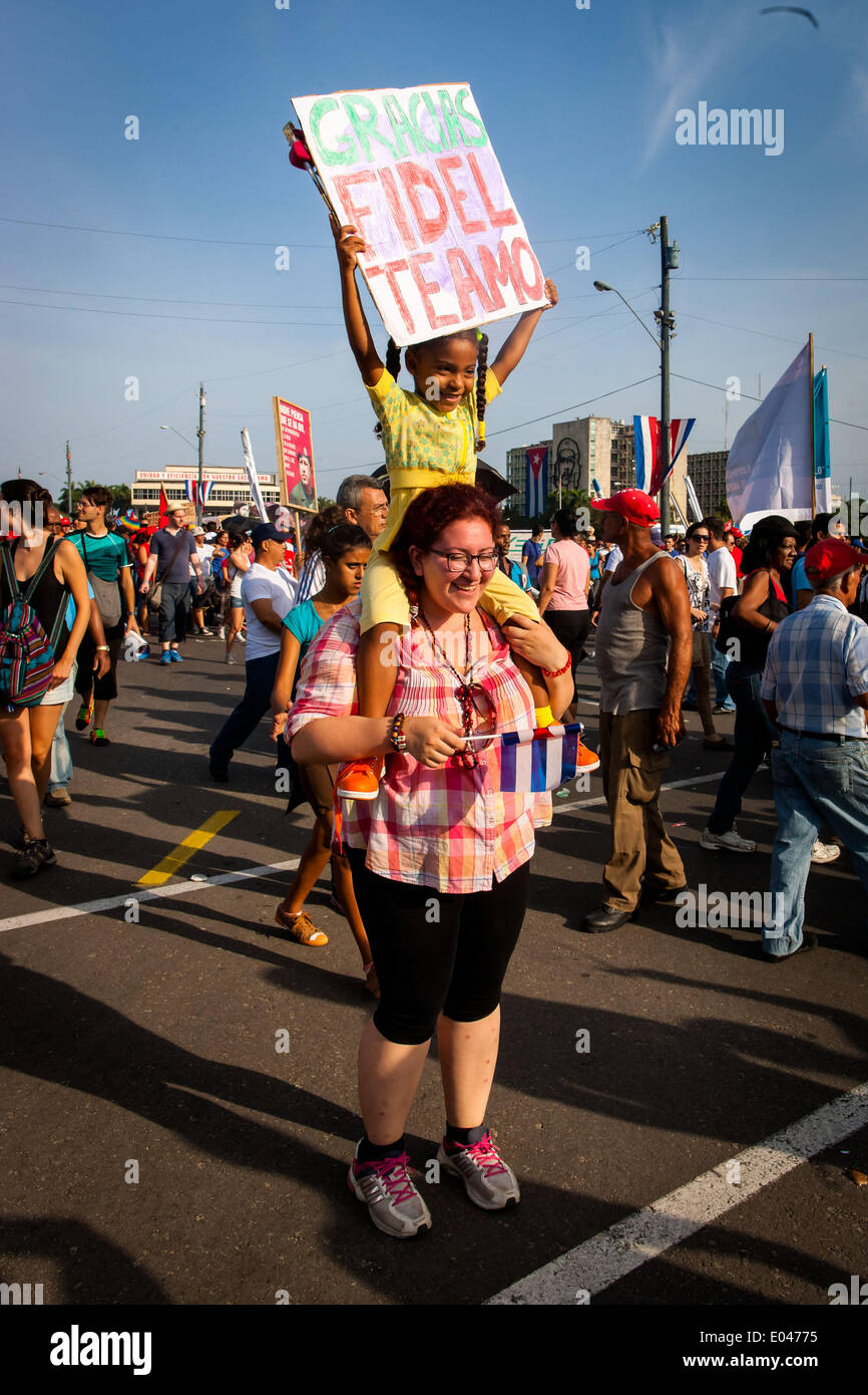 Havana, Cuba. 1st May, 2014. People participate in the May Day parade ...