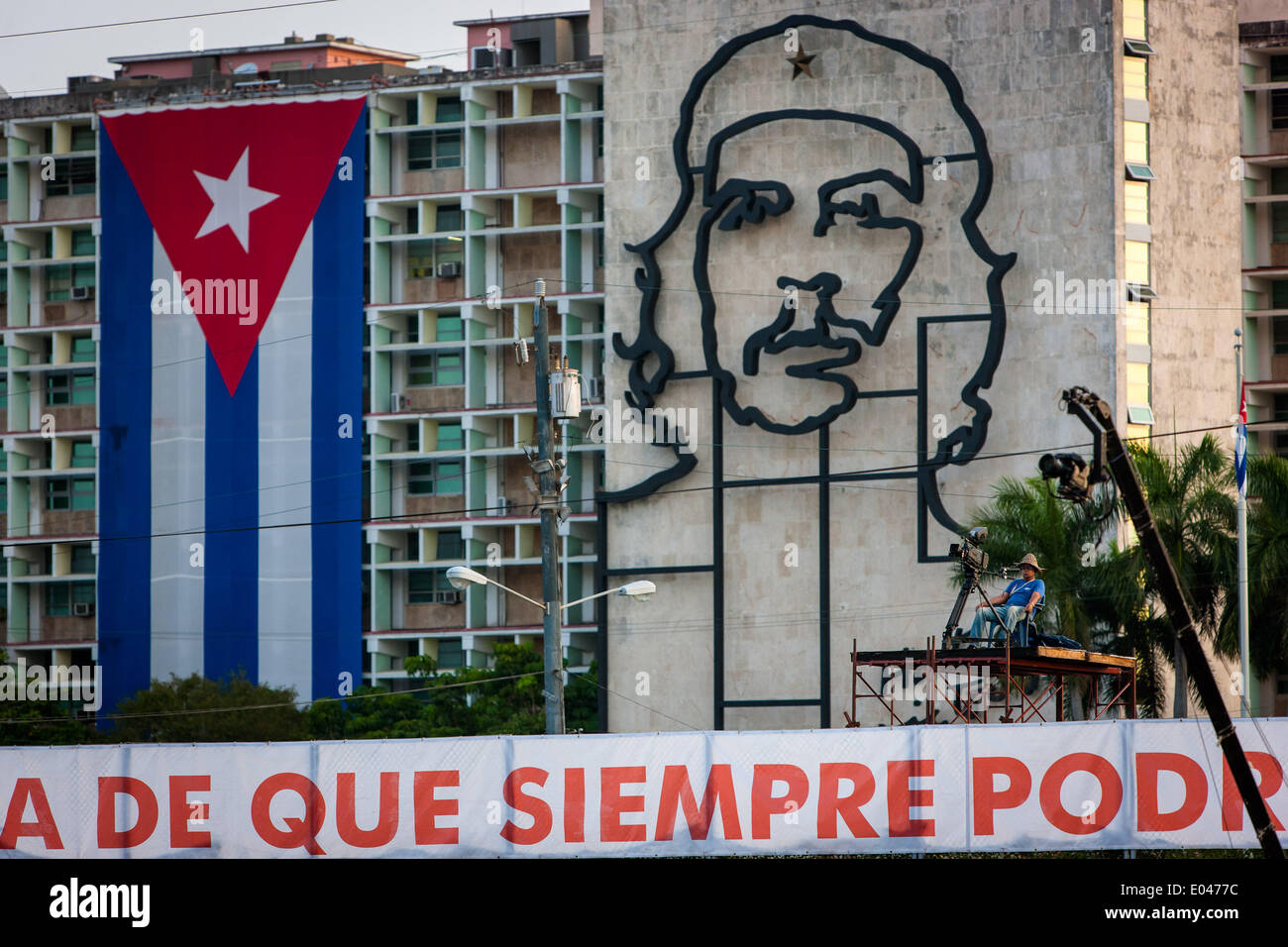 Havana, Cuba. 1st May, 2014. A cameraman works during the May Day ...