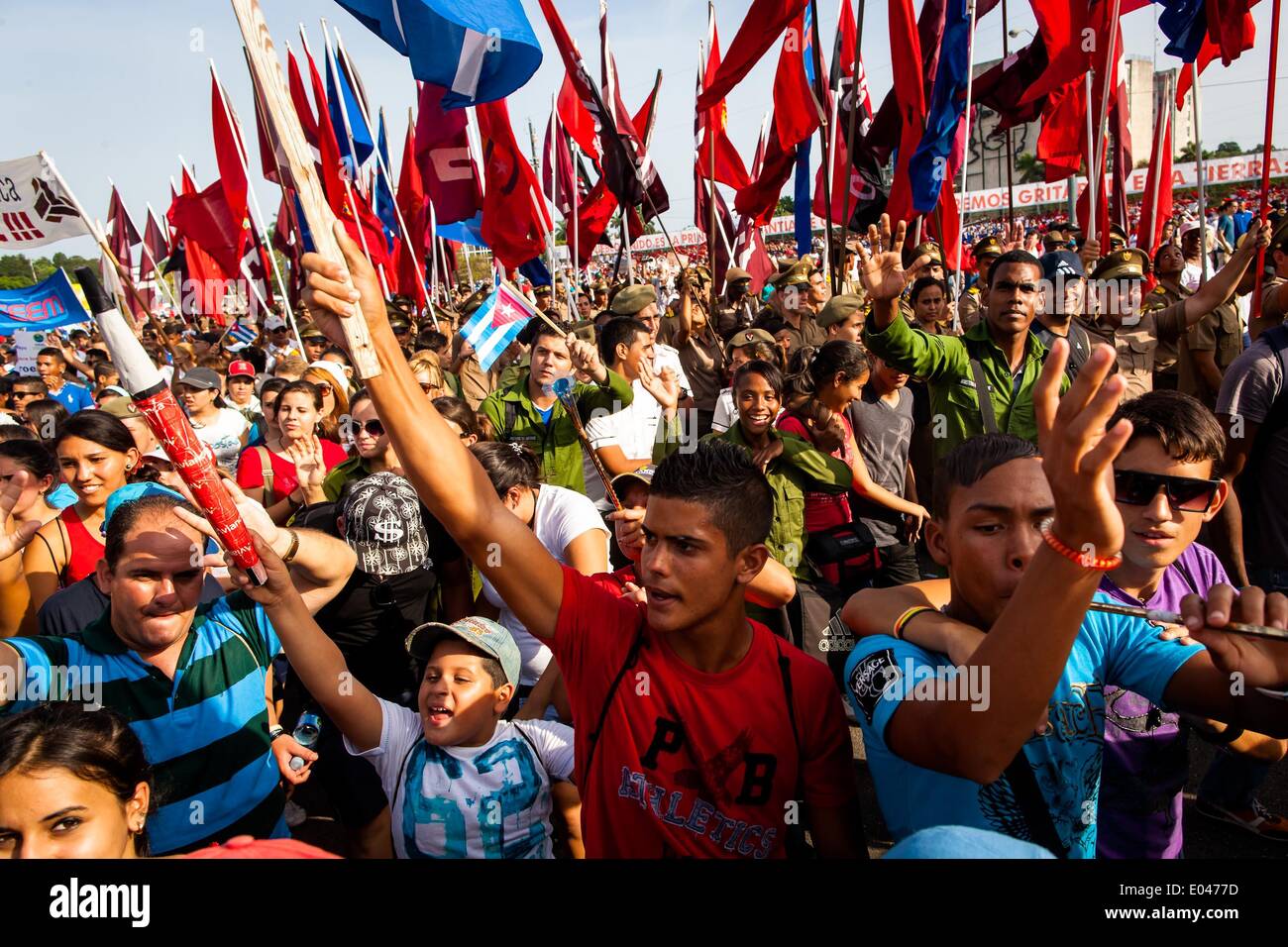 Havana, Cuba. 1st May, 2014. People participate in the May Day parade ...