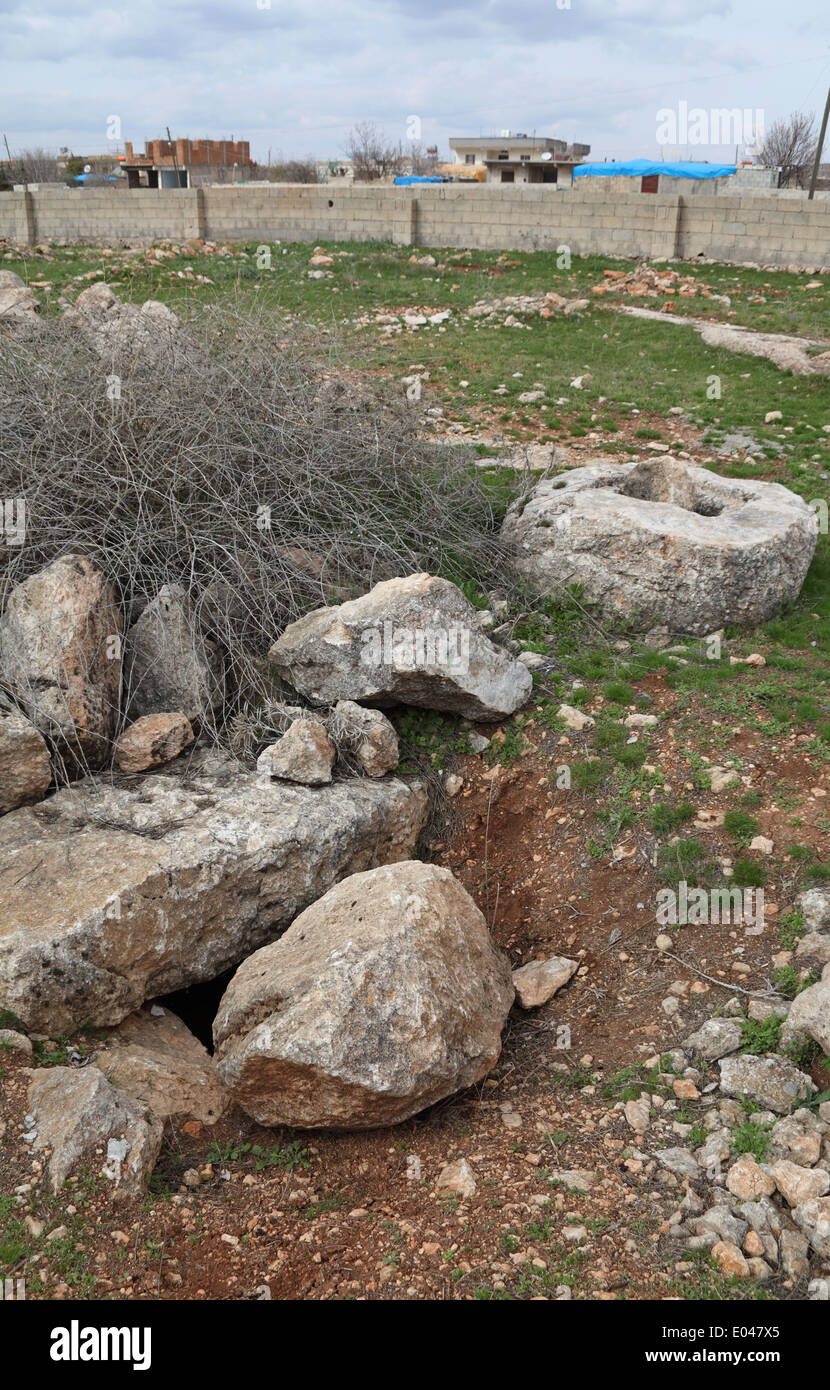 Stones cover an Armenian underground cave burial in the village of ...