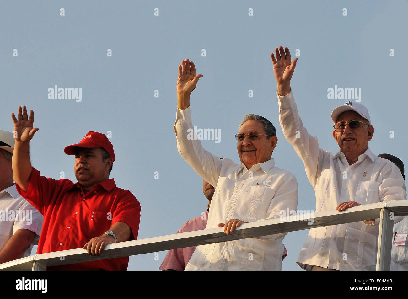 Havana, Cuba. 1st May, 2014. Cuban leader Raul Castro (C), waves during ...