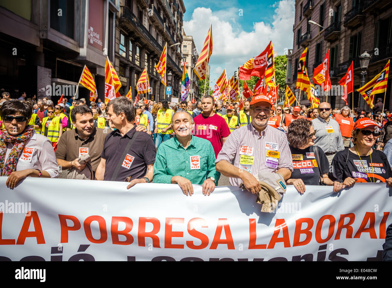 Barcelona, Spain. May 1st, 2014: General secretaries Josep Maria ...