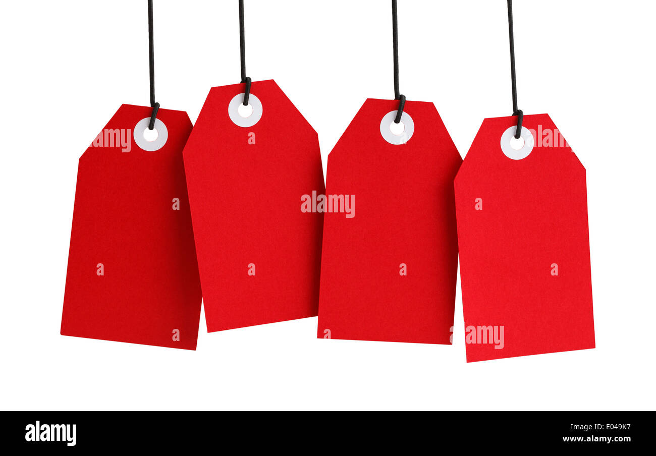 Large Red Tags with Copy Space Isolated on White Background Stock Photo ...